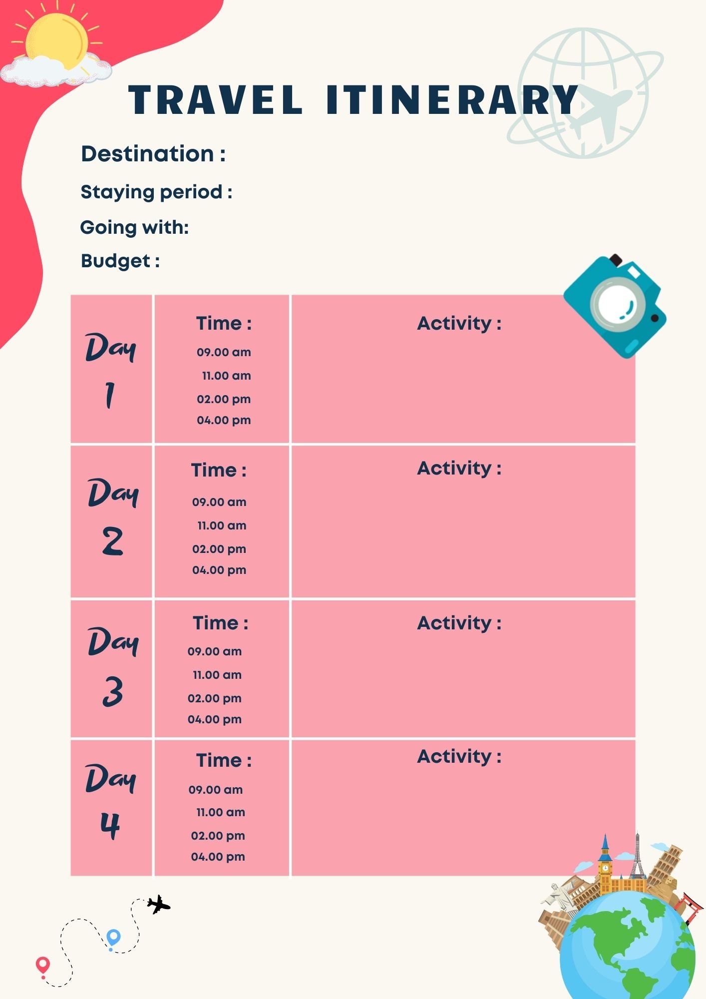 4-day Travel Printable Digital Itinerary - Etsy