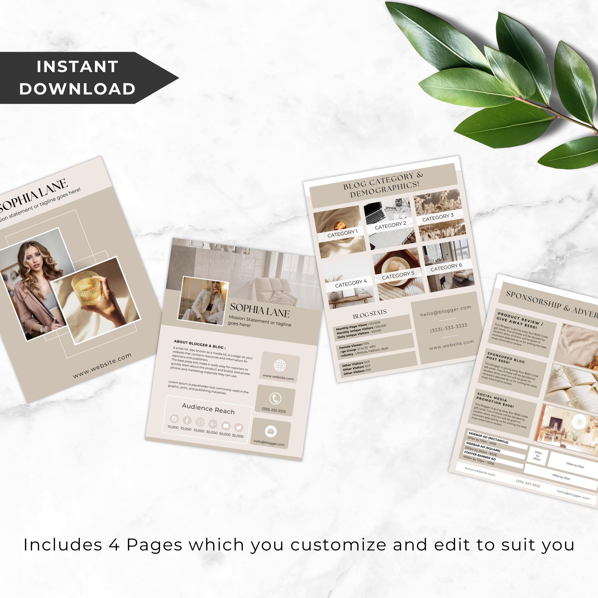 Neutral Aesthetic Media Kit for Influencers and Content Creators | Easy ...