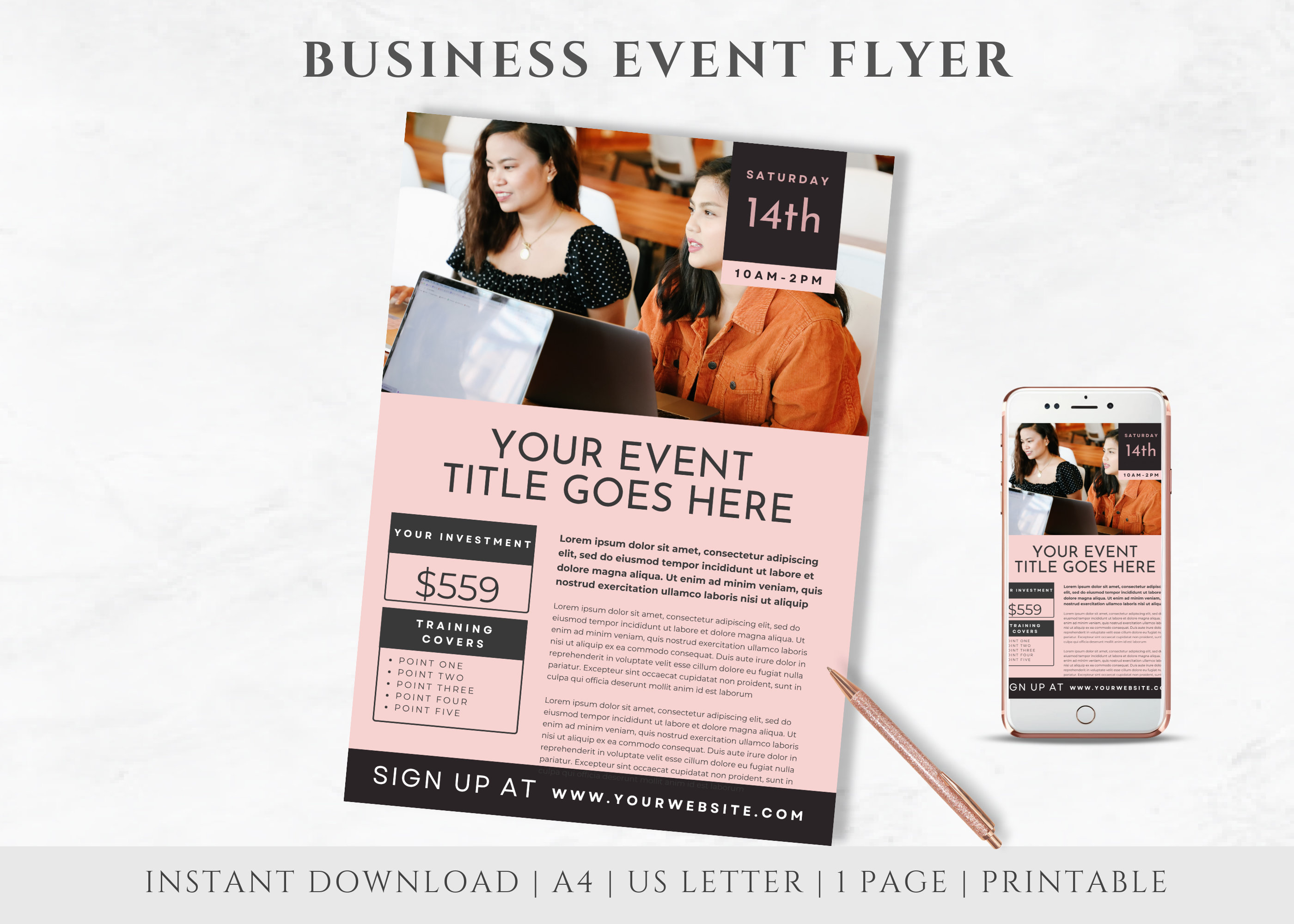 Women's Event Business Flyer INSTANT DOWNLOAD Networking Event Template ...