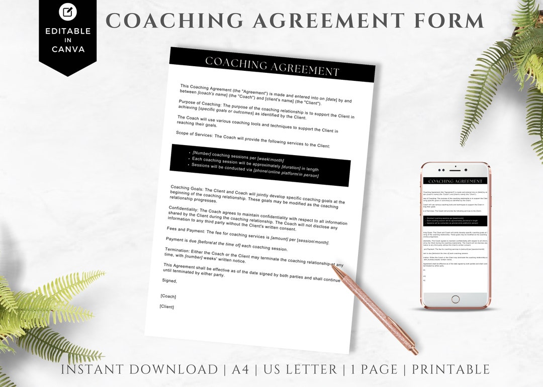Coaching Agreement Form for Coaches | INSTANT DOWNLOAD | Intake Forms ...
