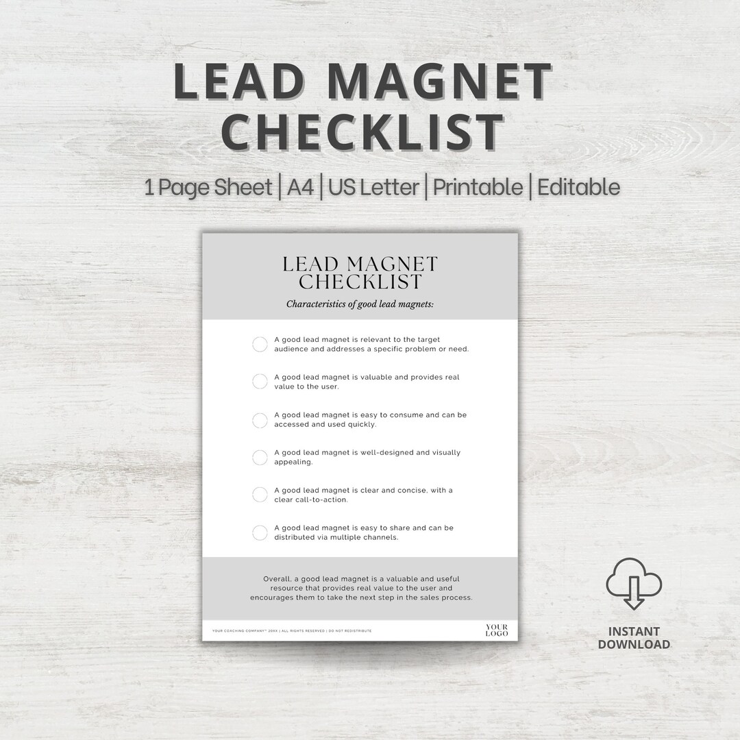 Lead Magnet Checklist INSTANT DOWNLOAD Coaching Lead Magnet Checklist ...