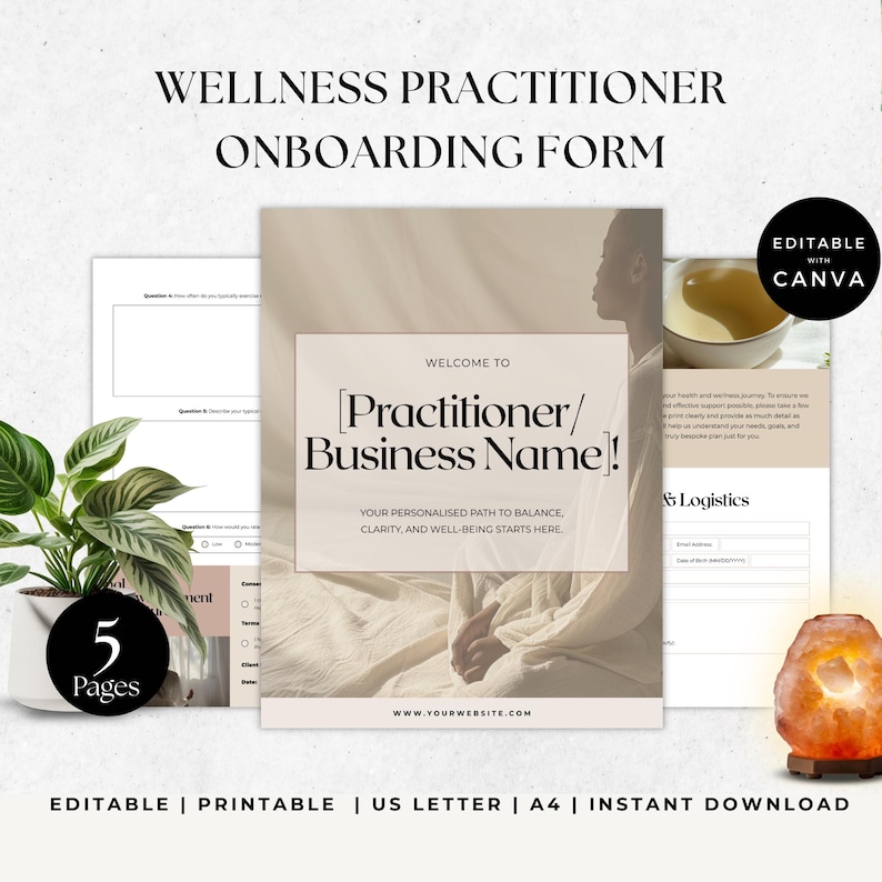 Client Onboarding Form for Wellness Practitioner | Editable Intake Form ...