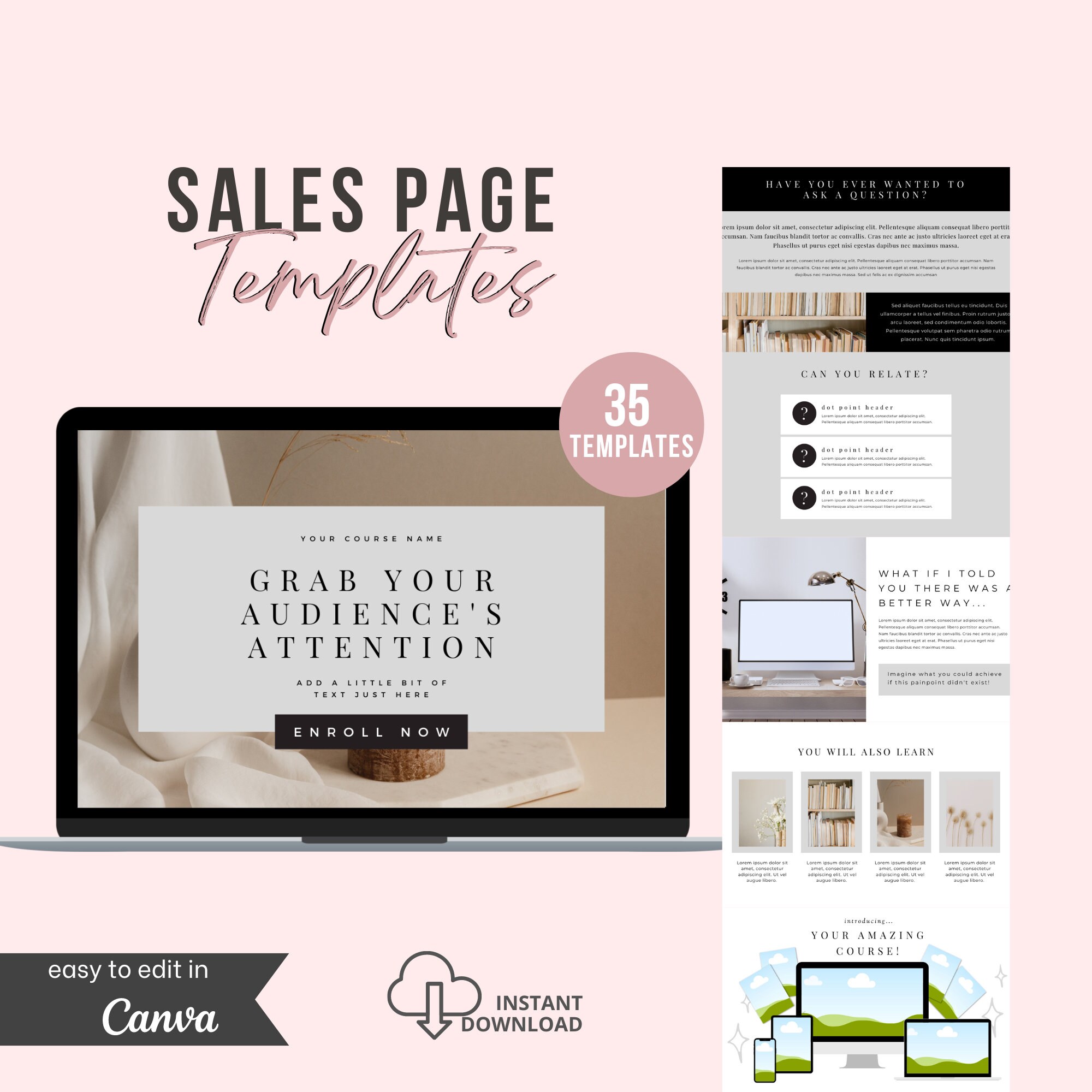 Sales Page Template, Instant Download, Promote Your Course, Canva ...