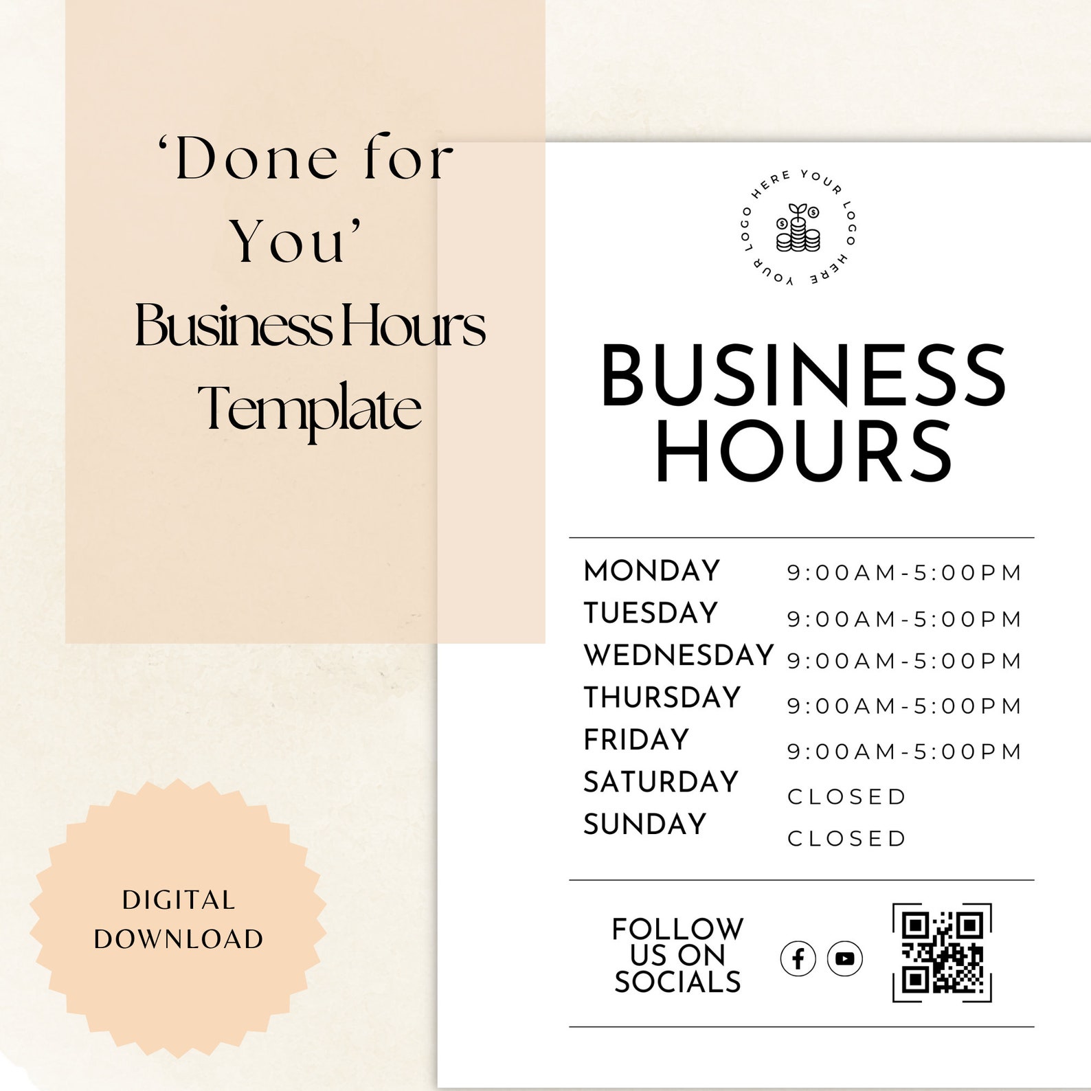 Business Hours Sign Editable Template | Store Opening Hours Template ...