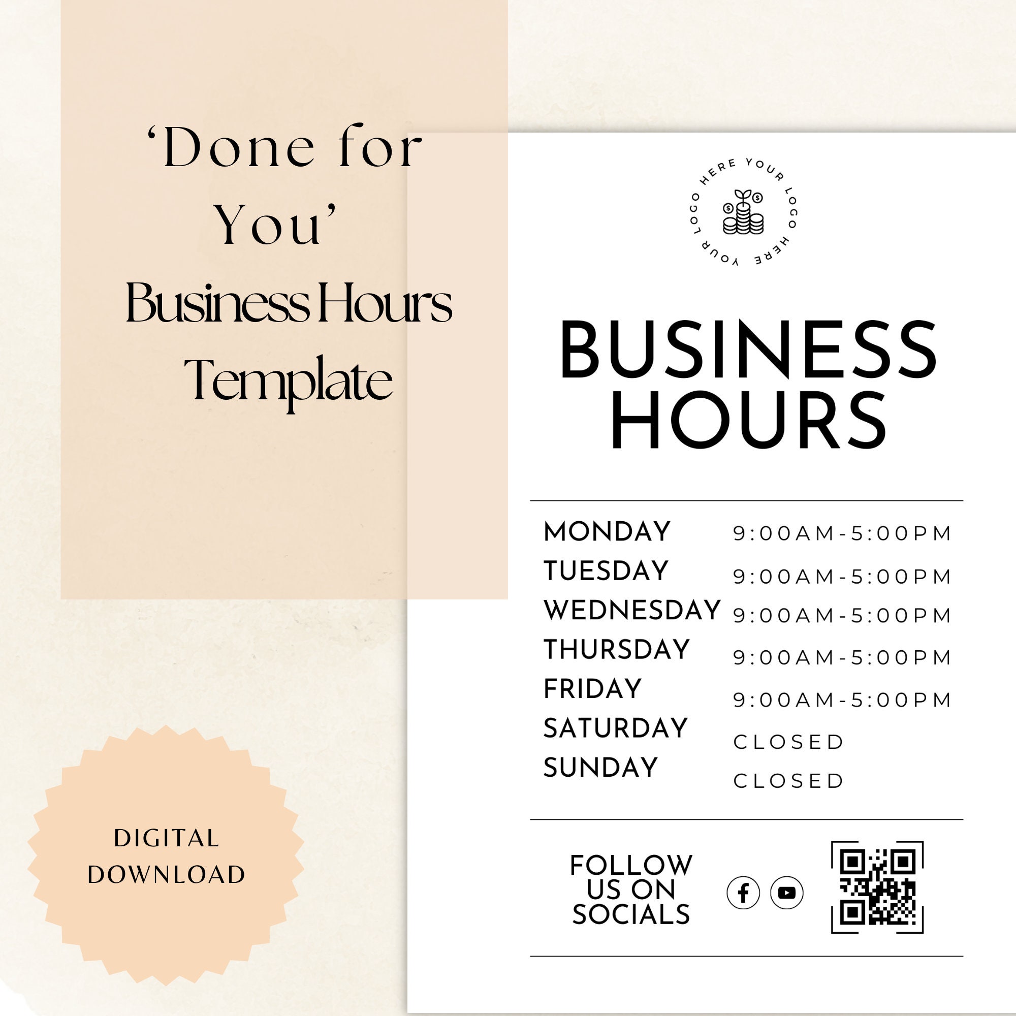 Business Hours Sign Editable Template | Store Opening Hours Template ...