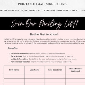 Printable Sign up Sheet for Events | Editable in Canva | Email Sign up ...
