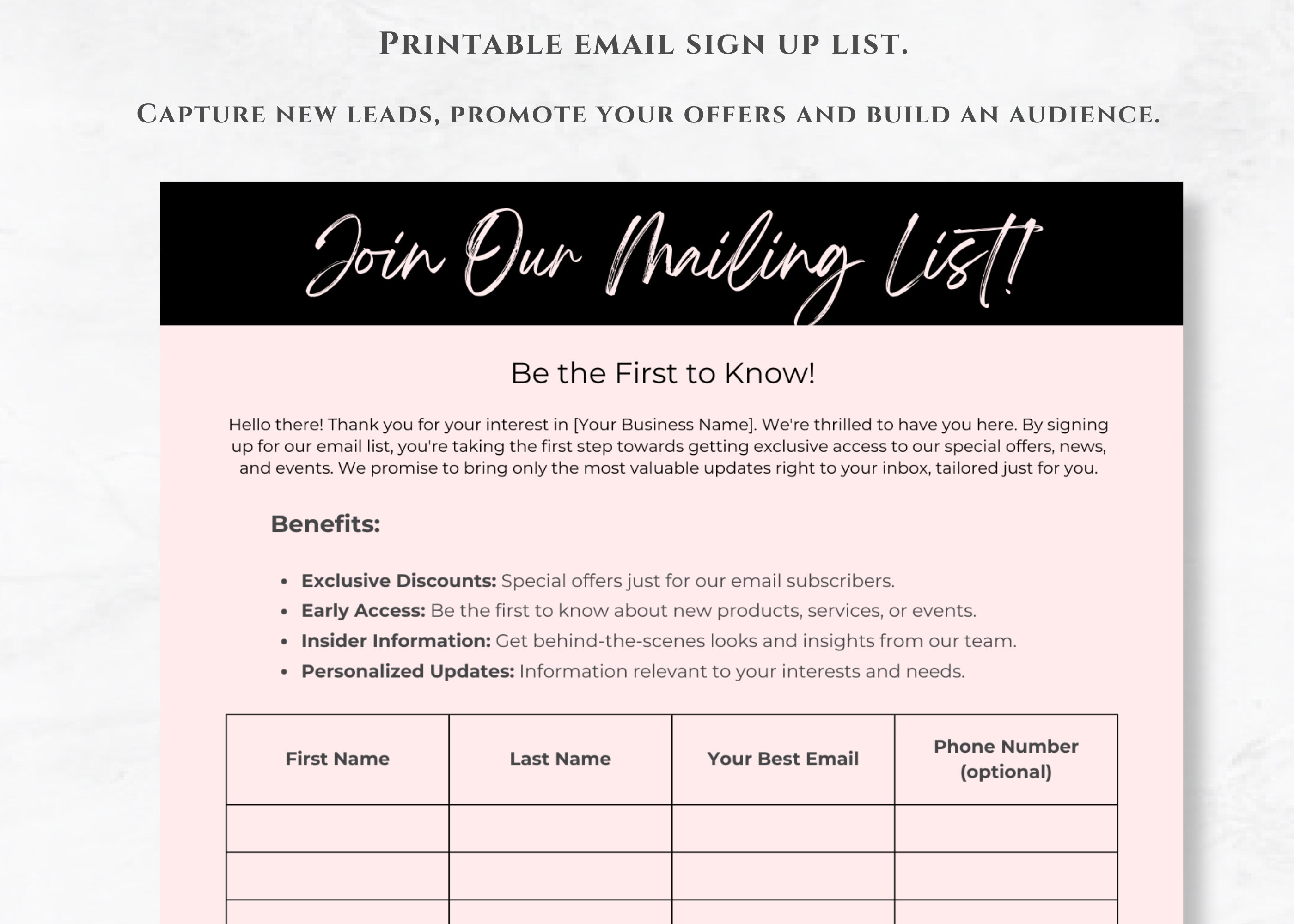 Printable Sign up Sheet for Events | Editable in Canva | Email Sign up ...