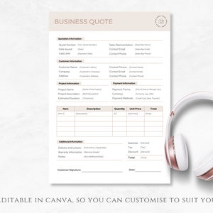 Editable Quotation Sheet Canva Template | INSTANT DOWNLOAD | Quote Form ...