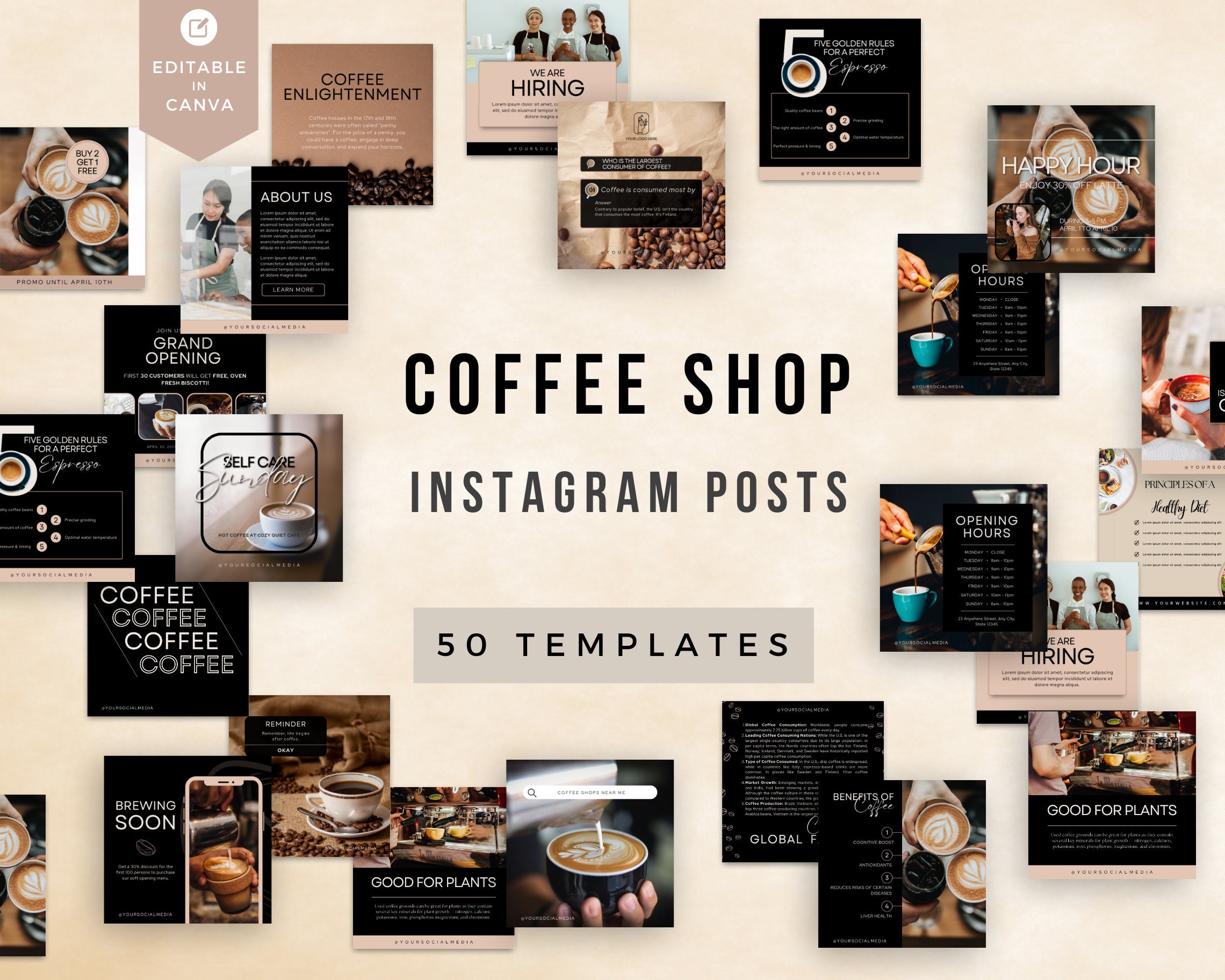 Coffee Instagram Templates | INSTANT DOWNLOAD | Café Business Social ...