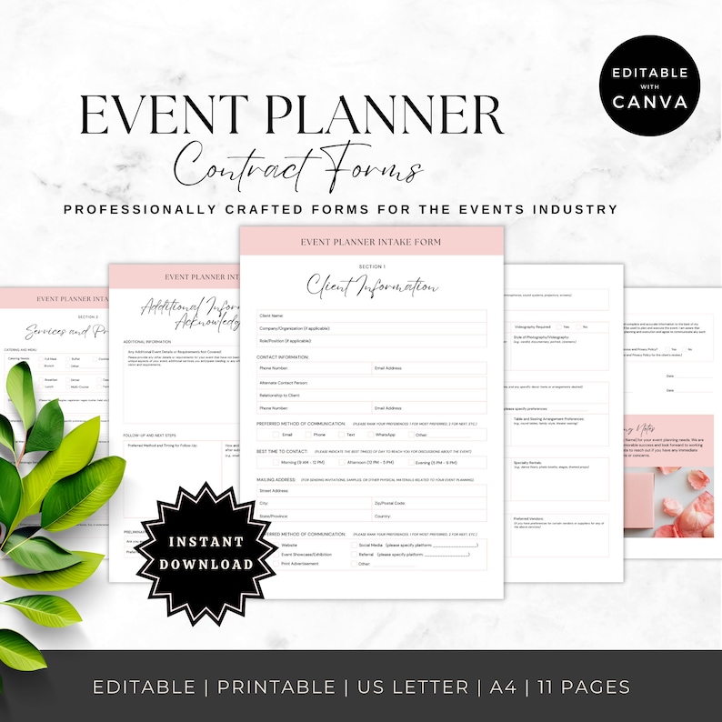 Event Planner Client Forms | Wedding Planner Contract | Event Planning ...