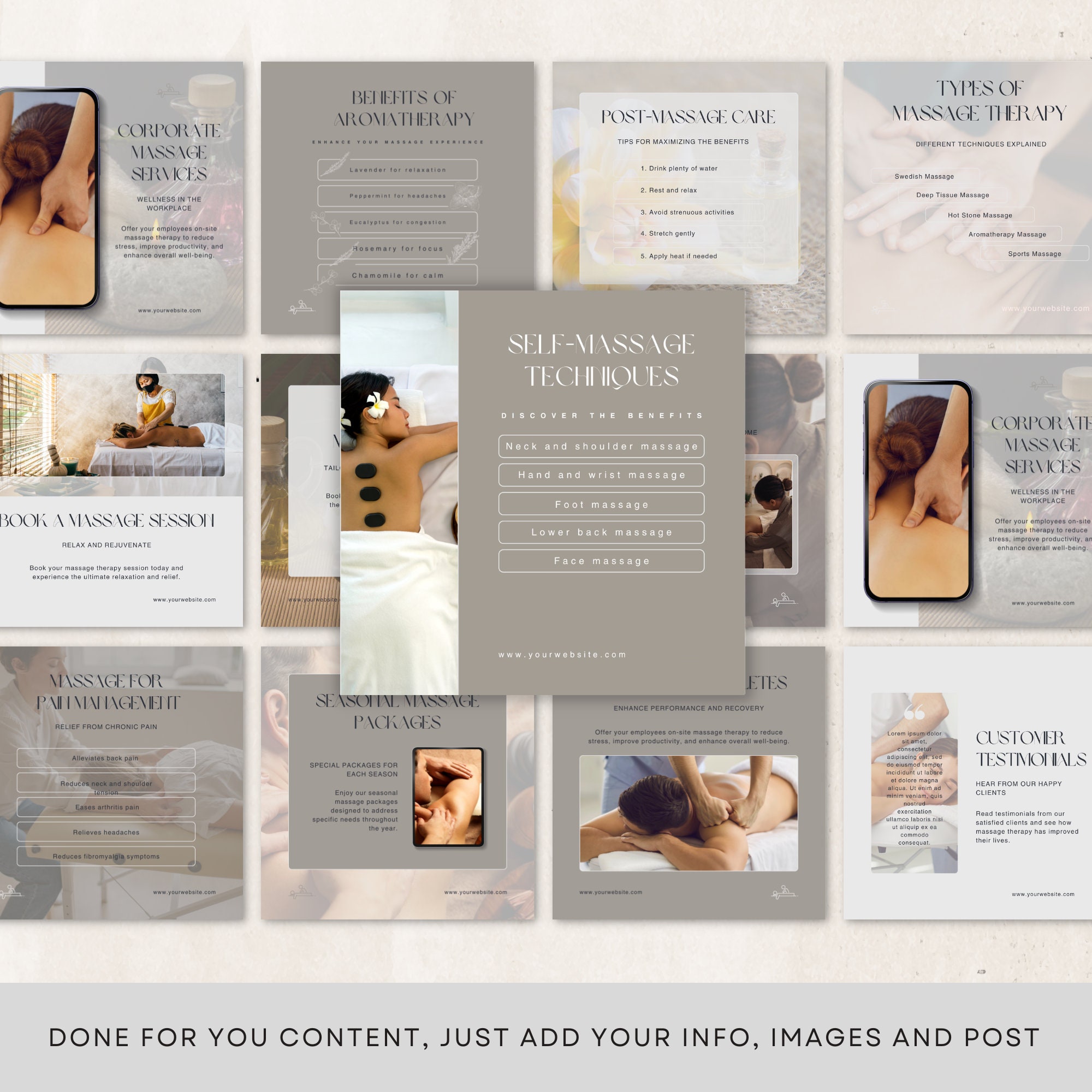 Massage Therapy Instagram Templates | Editable Social Media Posts ...
