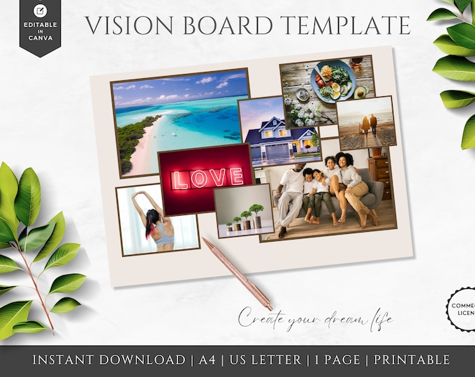 Minimalist Printable Vision Board, Vision Board Template, Manifestation ...