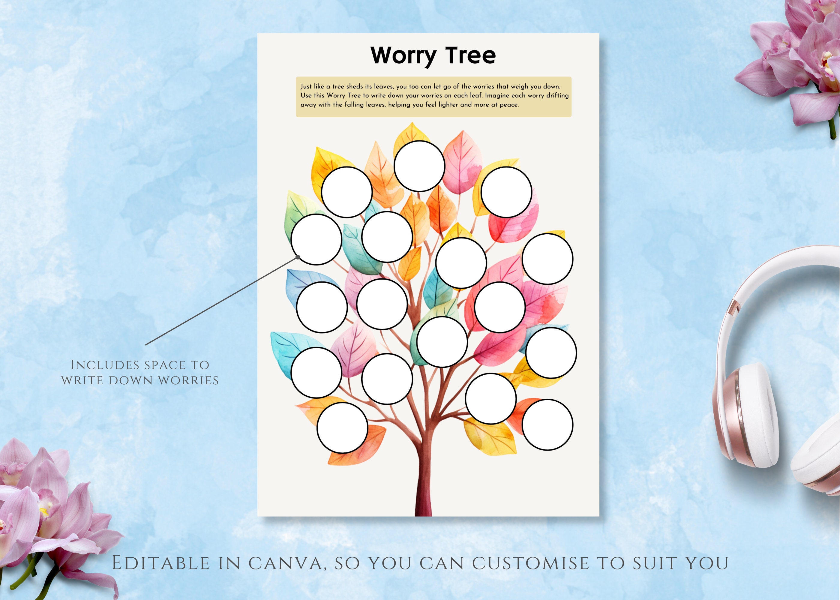 Worry Tree Worksheets INSTANT DOWNLOAD Anxiety Relief for Adults and ...