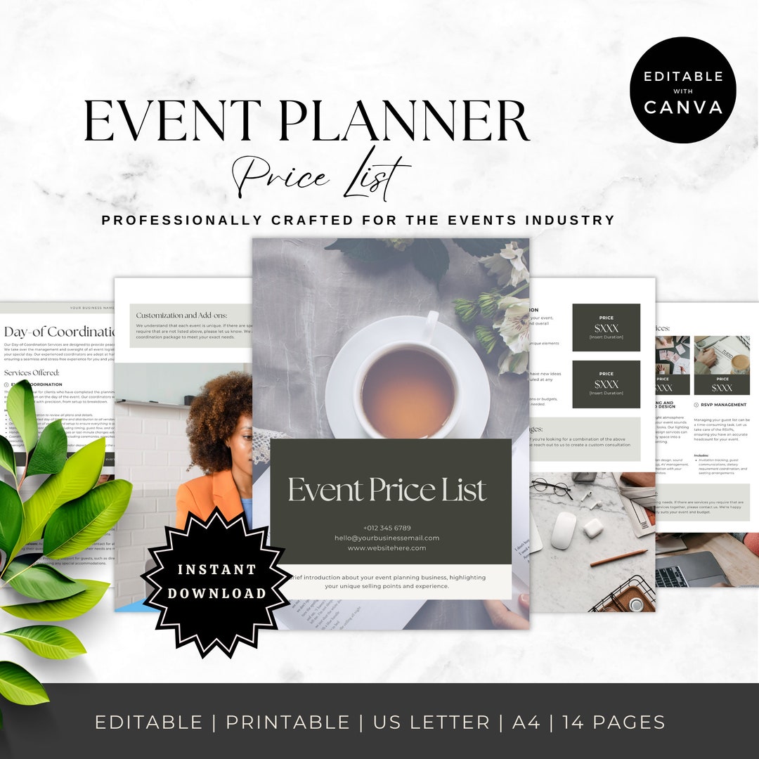 Event Planning Package Prices Template | Wedding Planner Services Rates ...