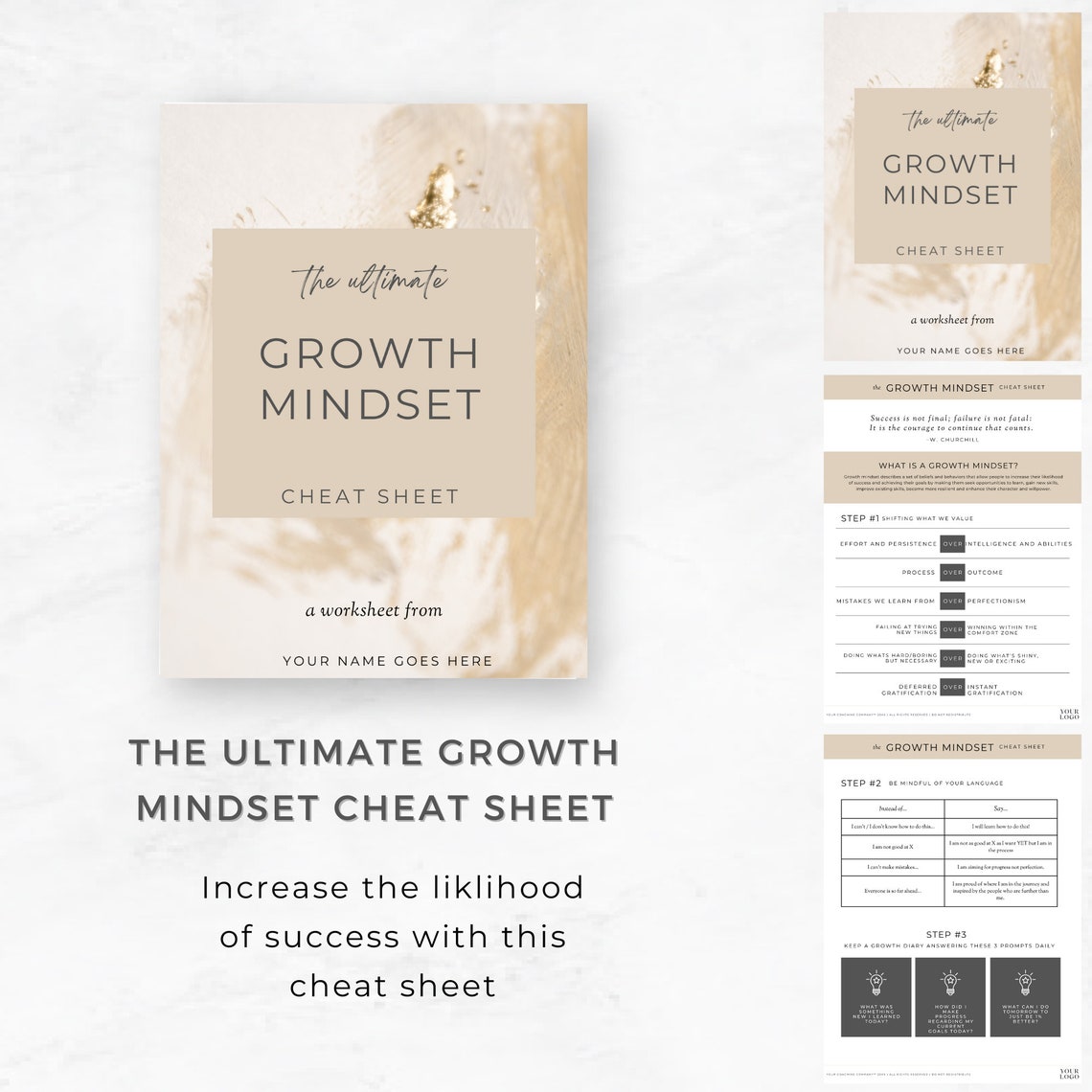 Growth Mindset Cheat Sheet, INSTANT DOWNLOAD, Printable Workbook ...