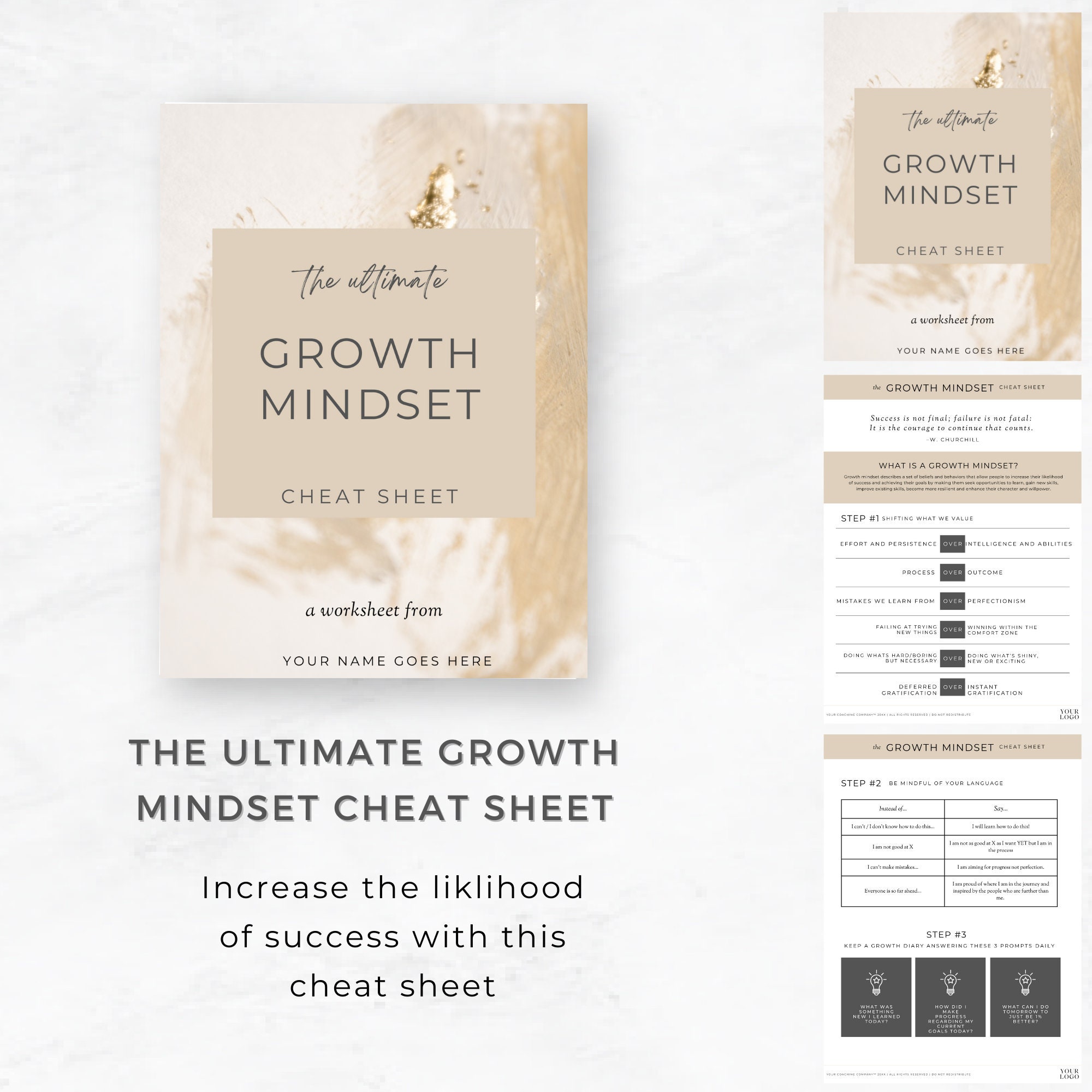 Growth Mindset Cheat Sheet, INSTANT DOWNLOAD, Printable Workbook, Personal Growth Journal, Goal ...