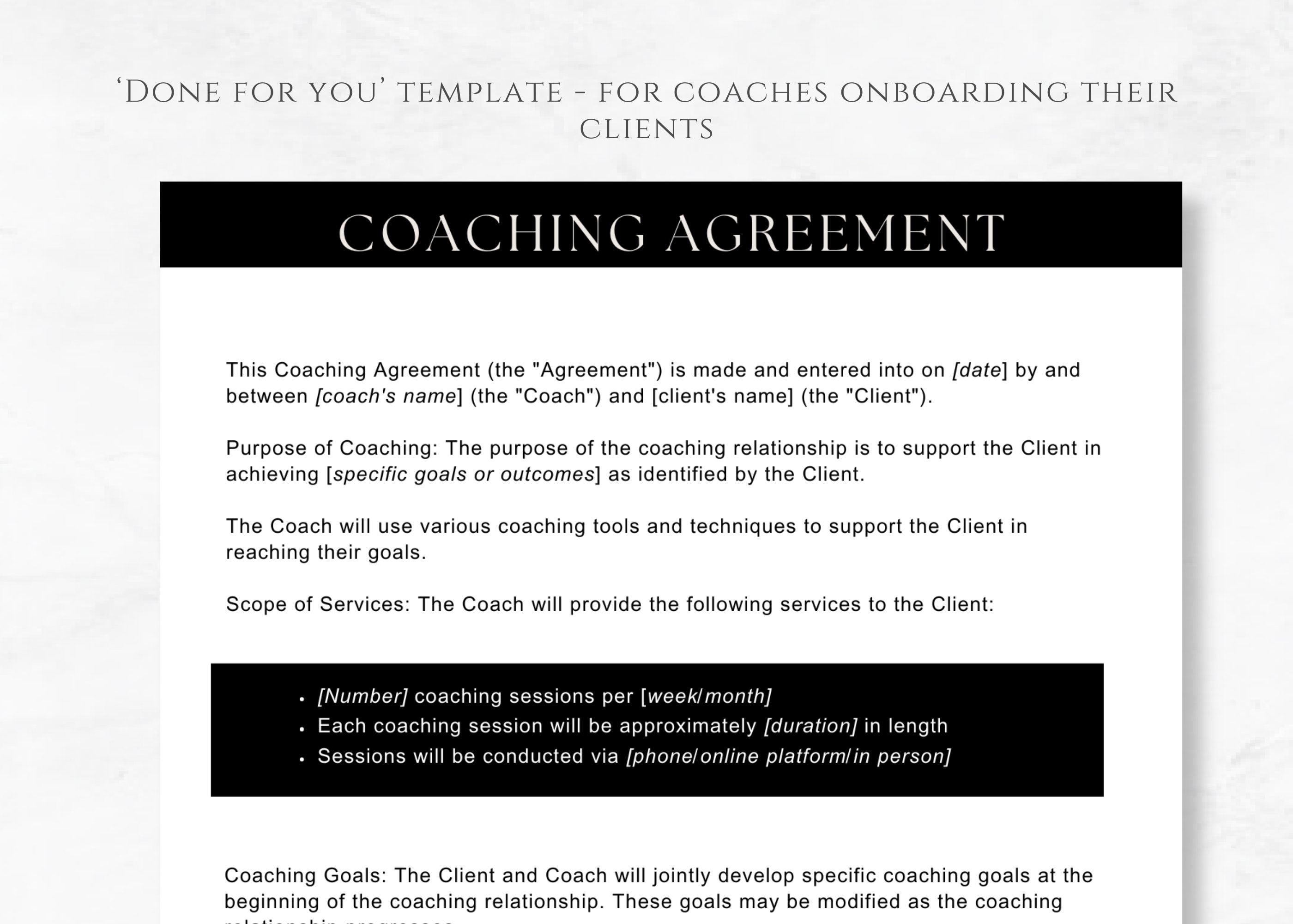 Coaching Agreement Form for Coaches | INSTANT DOWNLOAD | Intake Forms ...