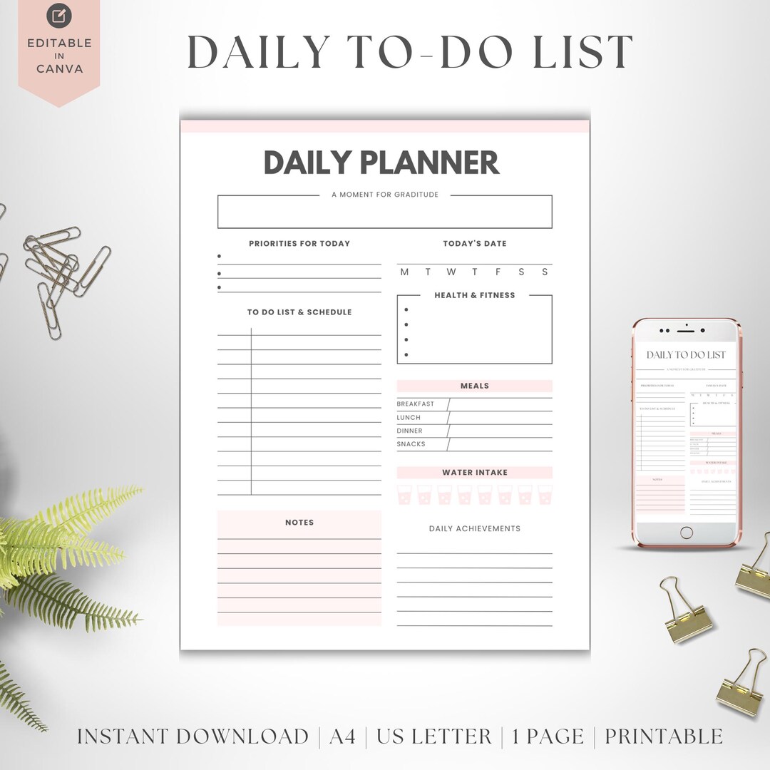 Daily to Do List Printable | Minimalist Daily Planner | Productivity ...