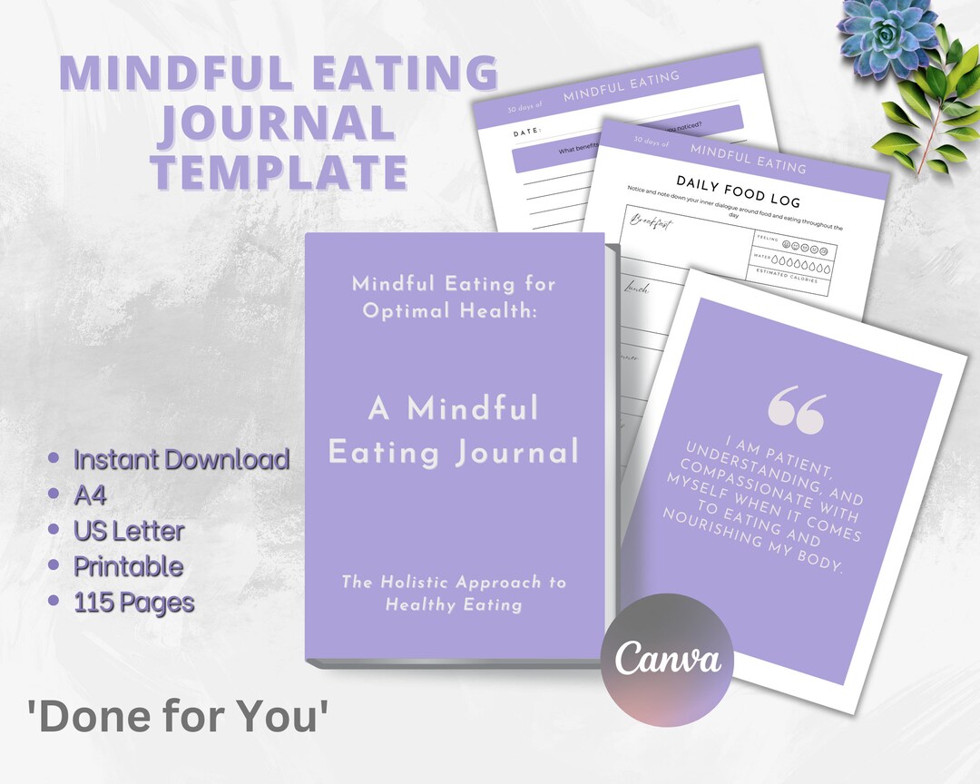 Mindful Eating Journal, INSTANT DOWNLOAD, Mindfulness Prompts, Journal ...