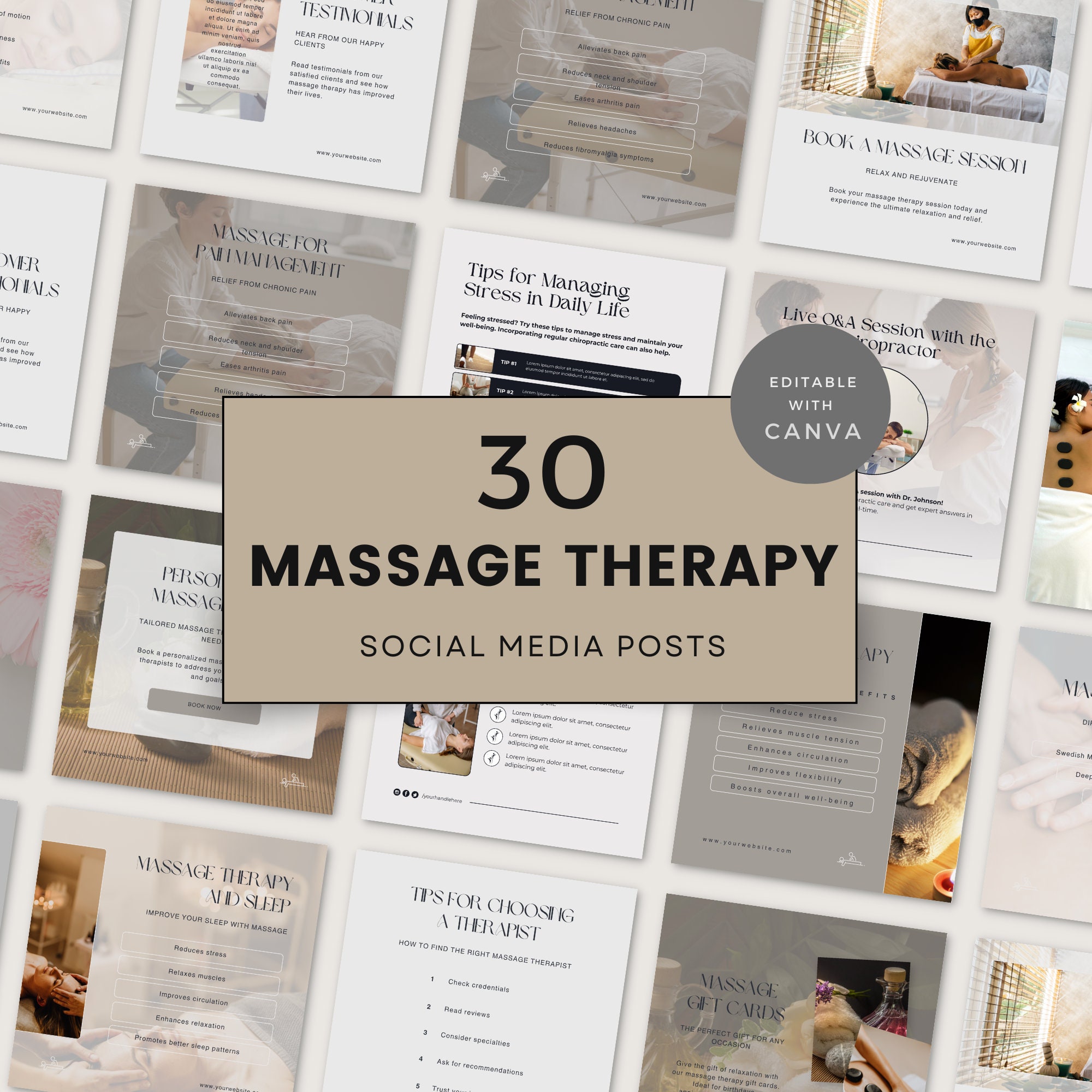 Massage Therapy Instagram Templates | Editable Social Media Posts ...