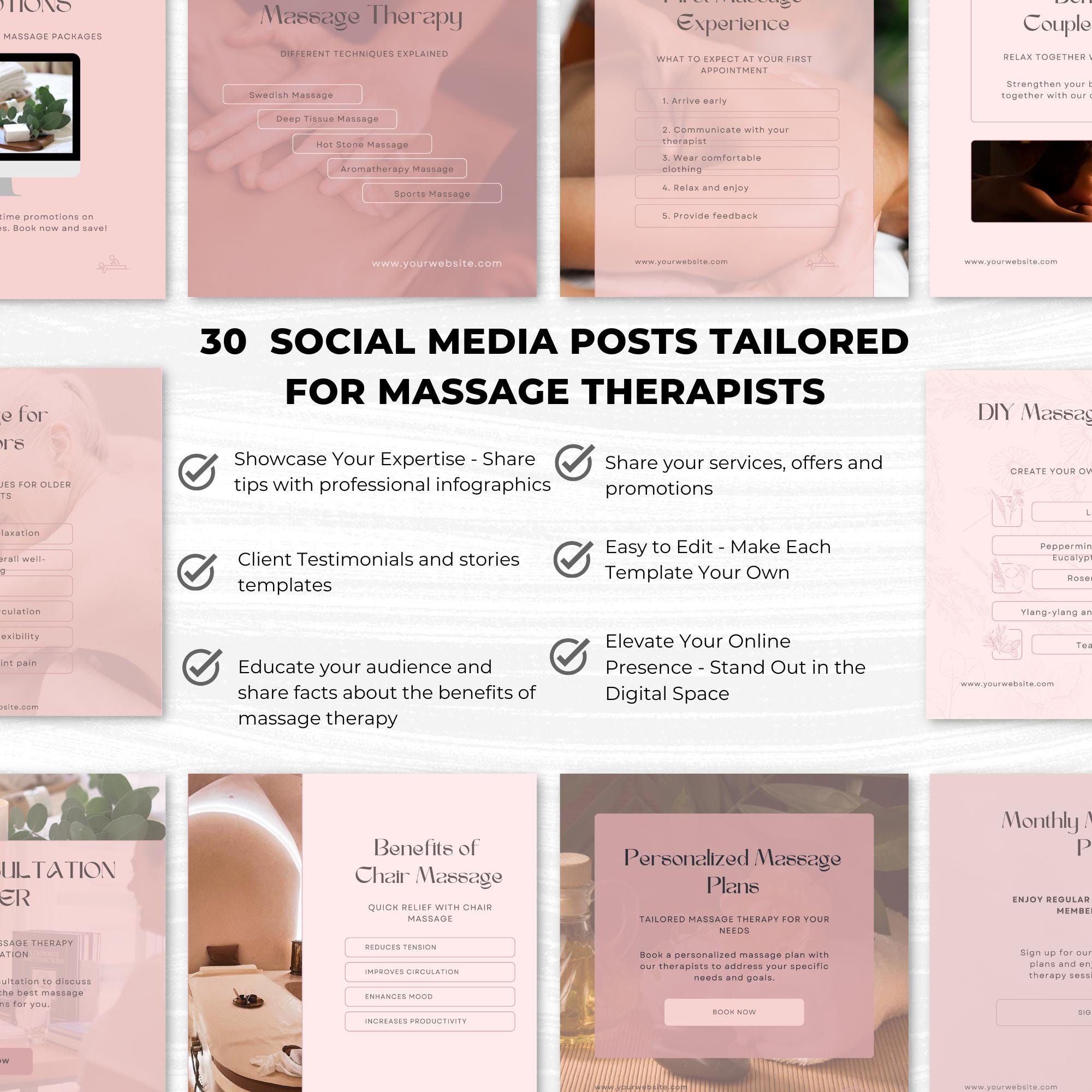 Editable Massage Therapy Posts | Instagram Templates | Spa Marketing ...
