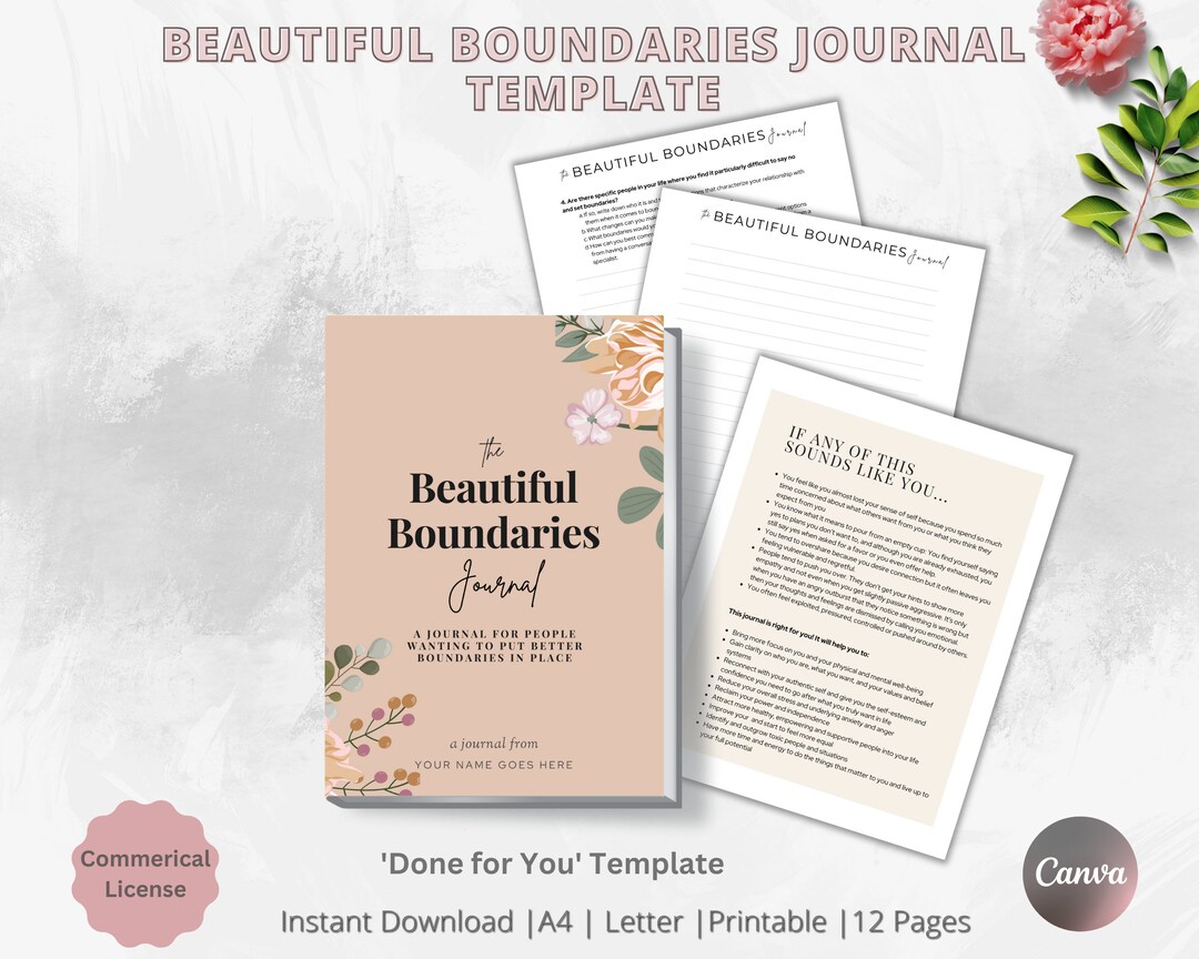 Beautiful Boundaries Journal INSTANT DOWNLOAD, Self Care Journal ...
