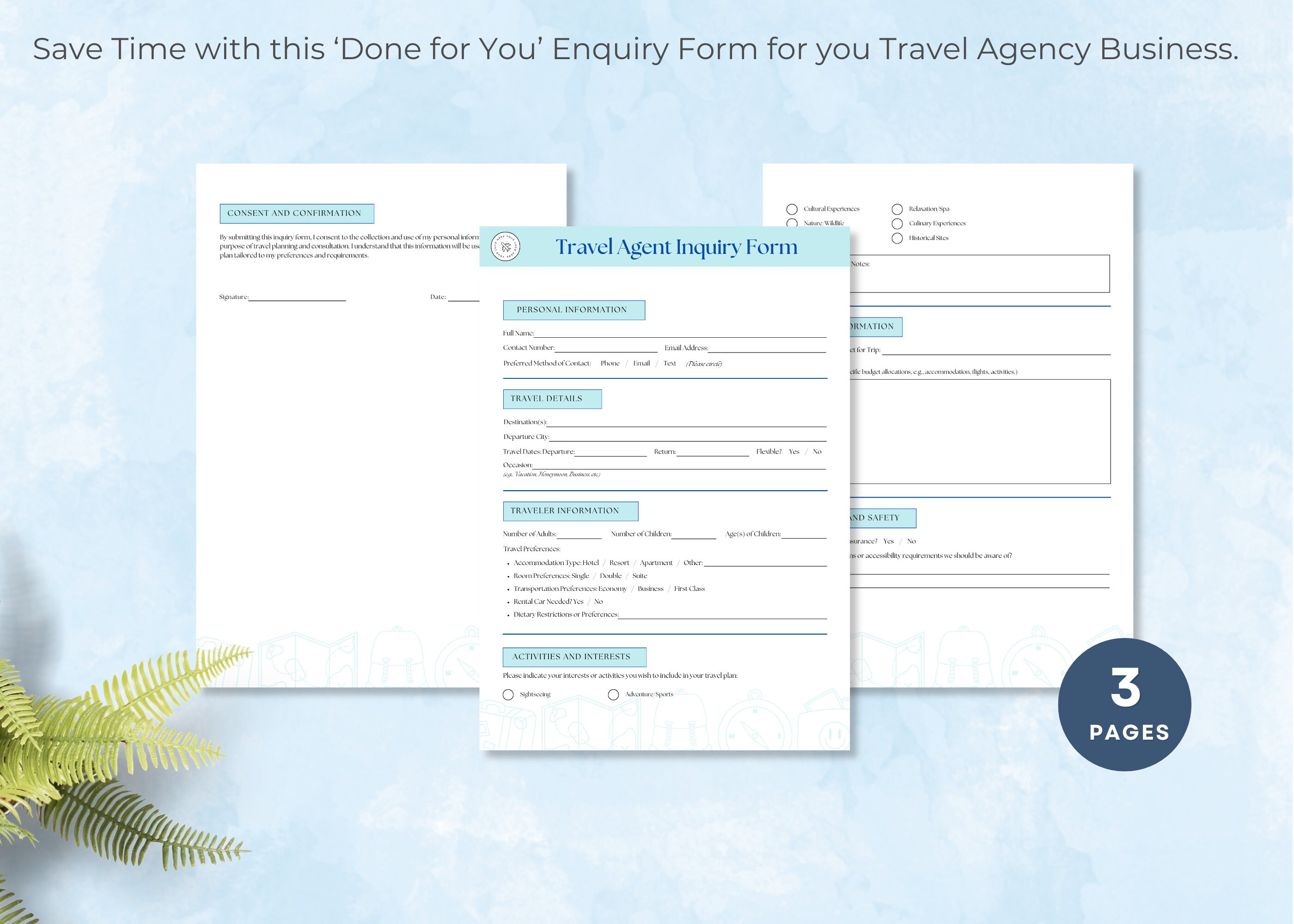 Travel Inquiry Form | INSTANT DOWNLOAD | Vacation Consultation ...