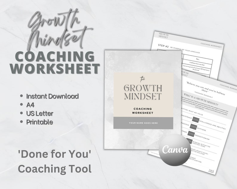 Coaching Worksheet, Growth Mindset, INSTANT DOWNLOAD, Printable ...