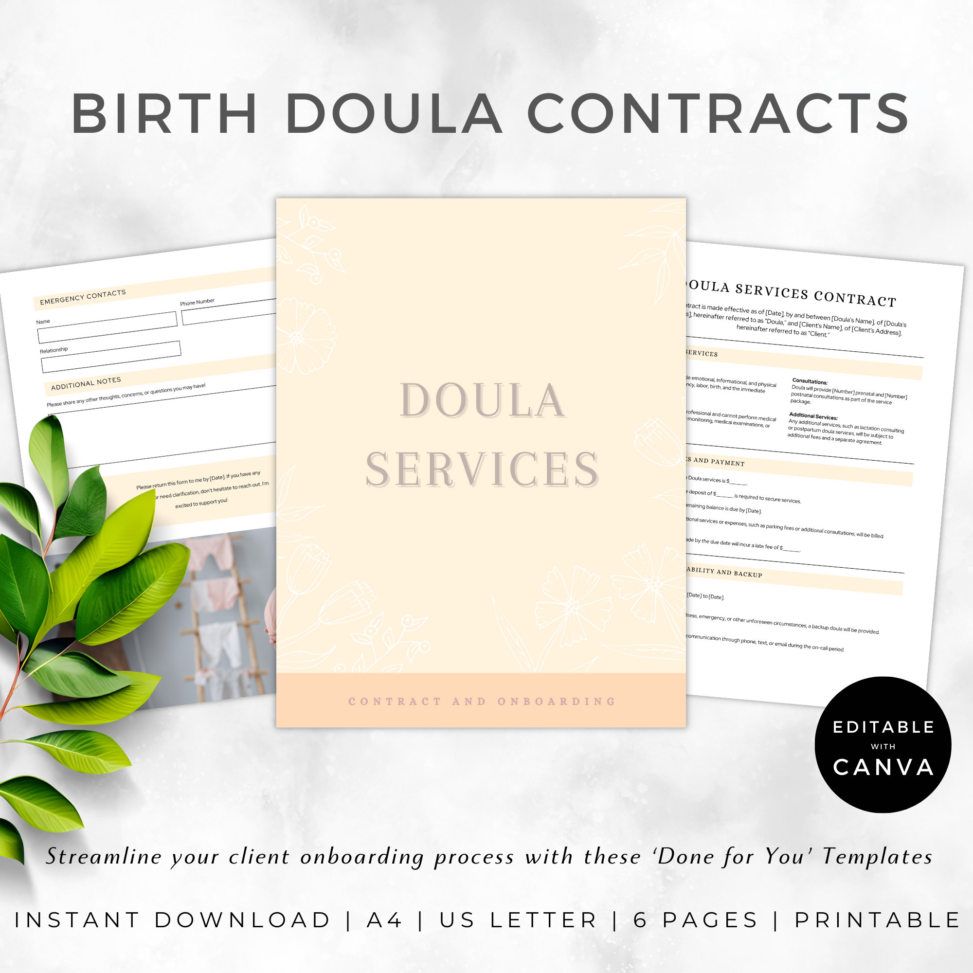 Birth Doula Client Intake Form | Editable Contract Agreement | New ...