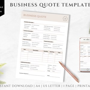 Editable Quotation Sheet Canva Template | INSTANT DOWNLOAD | Quote Form ...