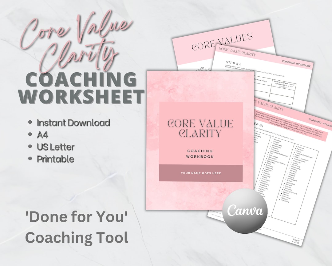 Core Values, Coaching Workbook, INSTANT DOWNLOAD, Coaching Tools, Life ...