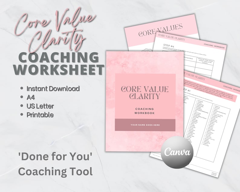 Core Values, Coaching Workbook, INSTANT DOWNLOAD, Coaching Tools, Life ...