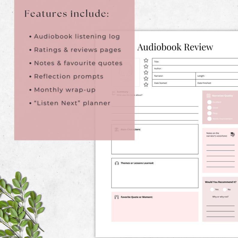 Audiobook Log Printable | Track Audiobooks, Hours Listened & Favorites ...