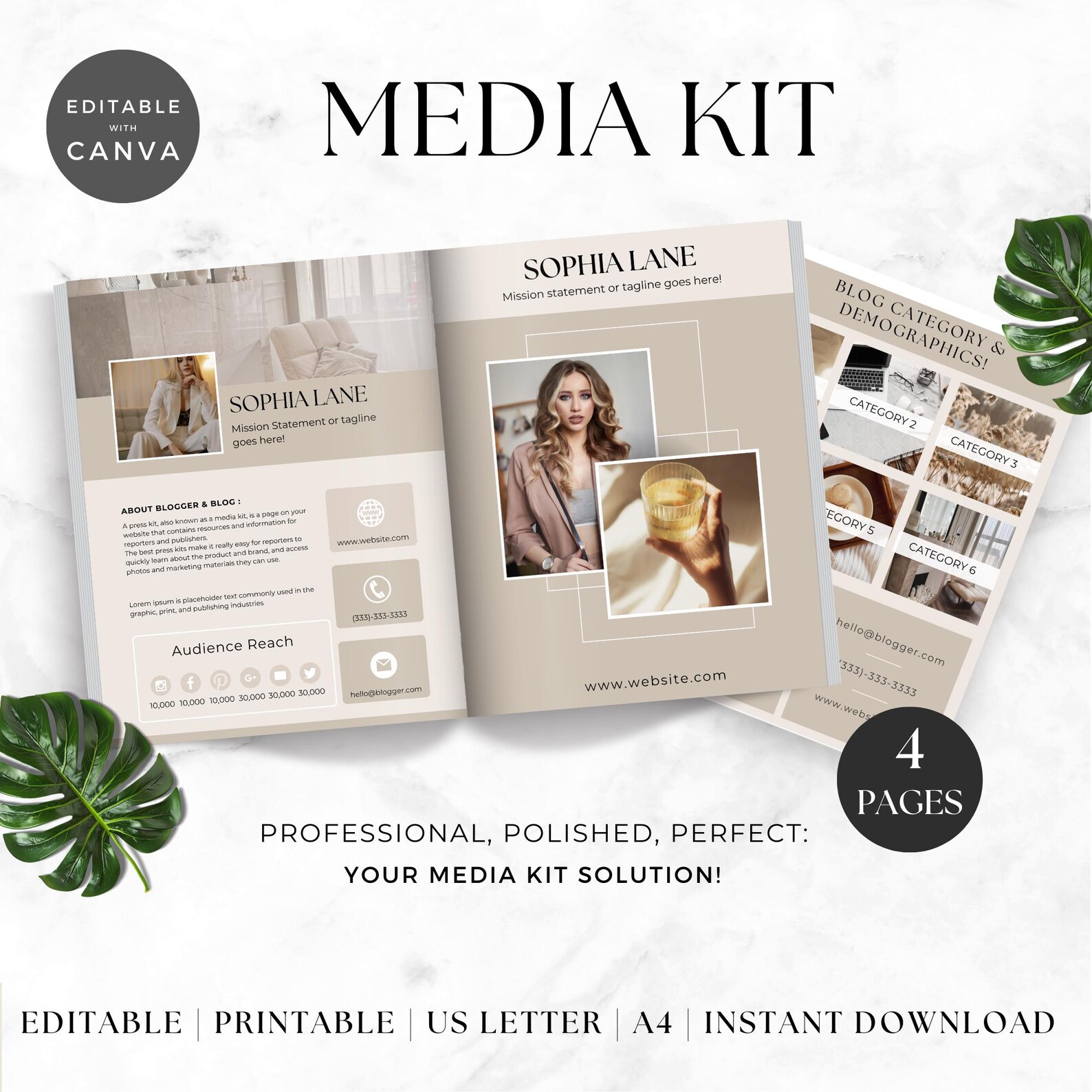 Neutral Aesthetic Media Kit for Influencers and Content Creators | Easy ...