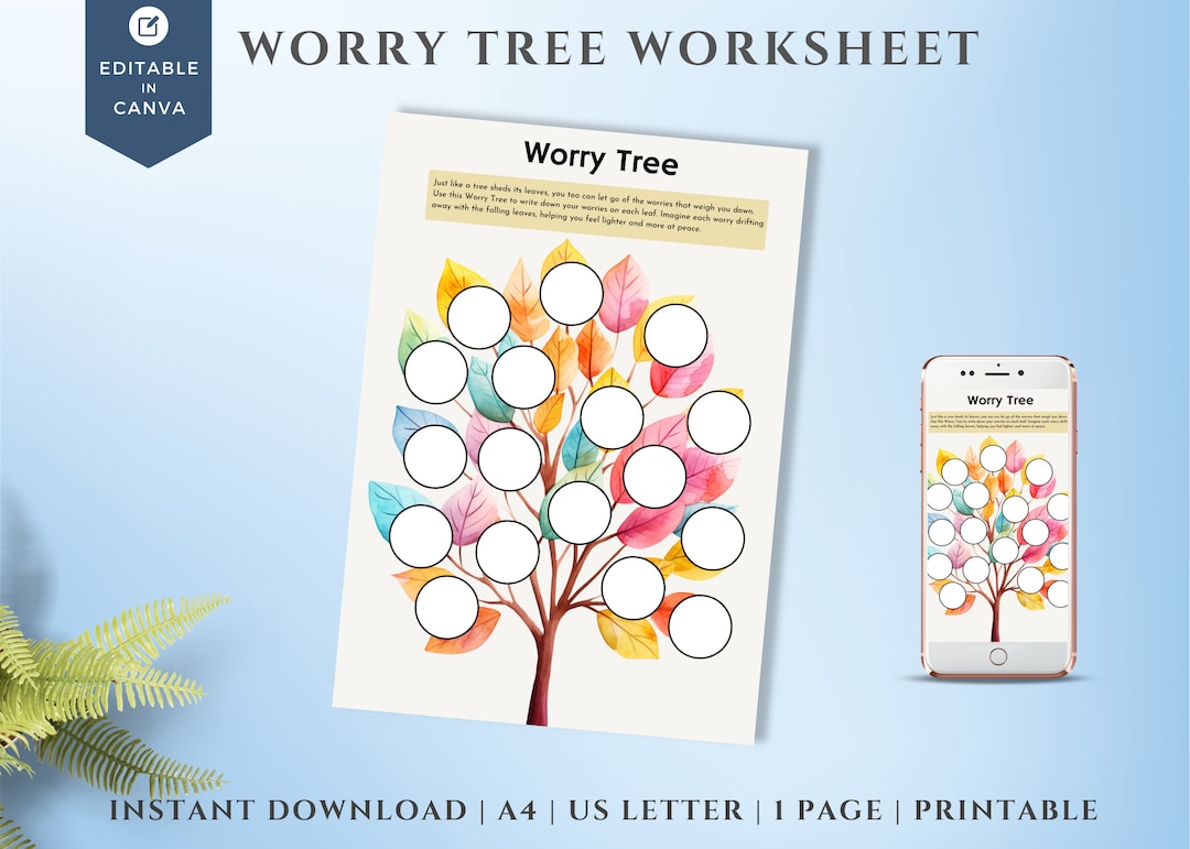 Worry Tree Worksheets | INSTANT DOWNLOAD | Anxiety Relief for Adults ...