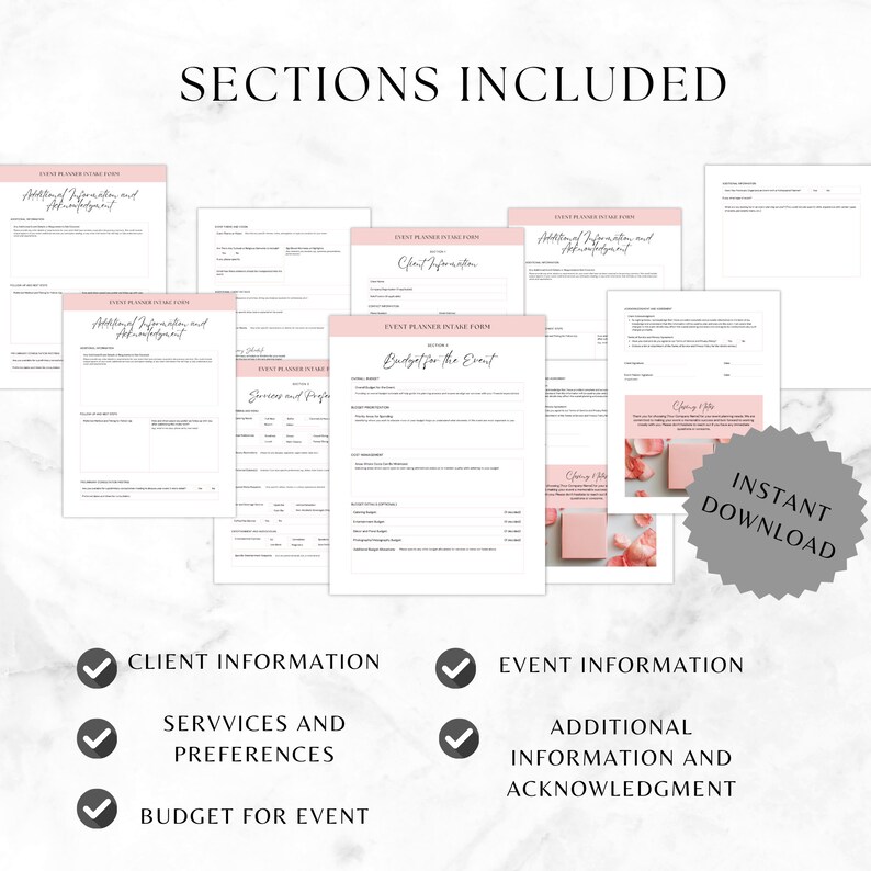 Event Planner Client Forms | Wedding Planner Contract | Event Planning ...