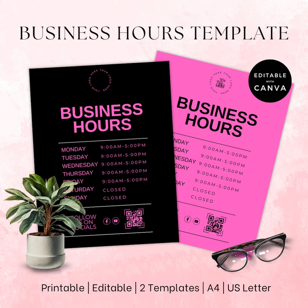 Business Hours Sign | Business Opening Hours Template | Canva Template ...
