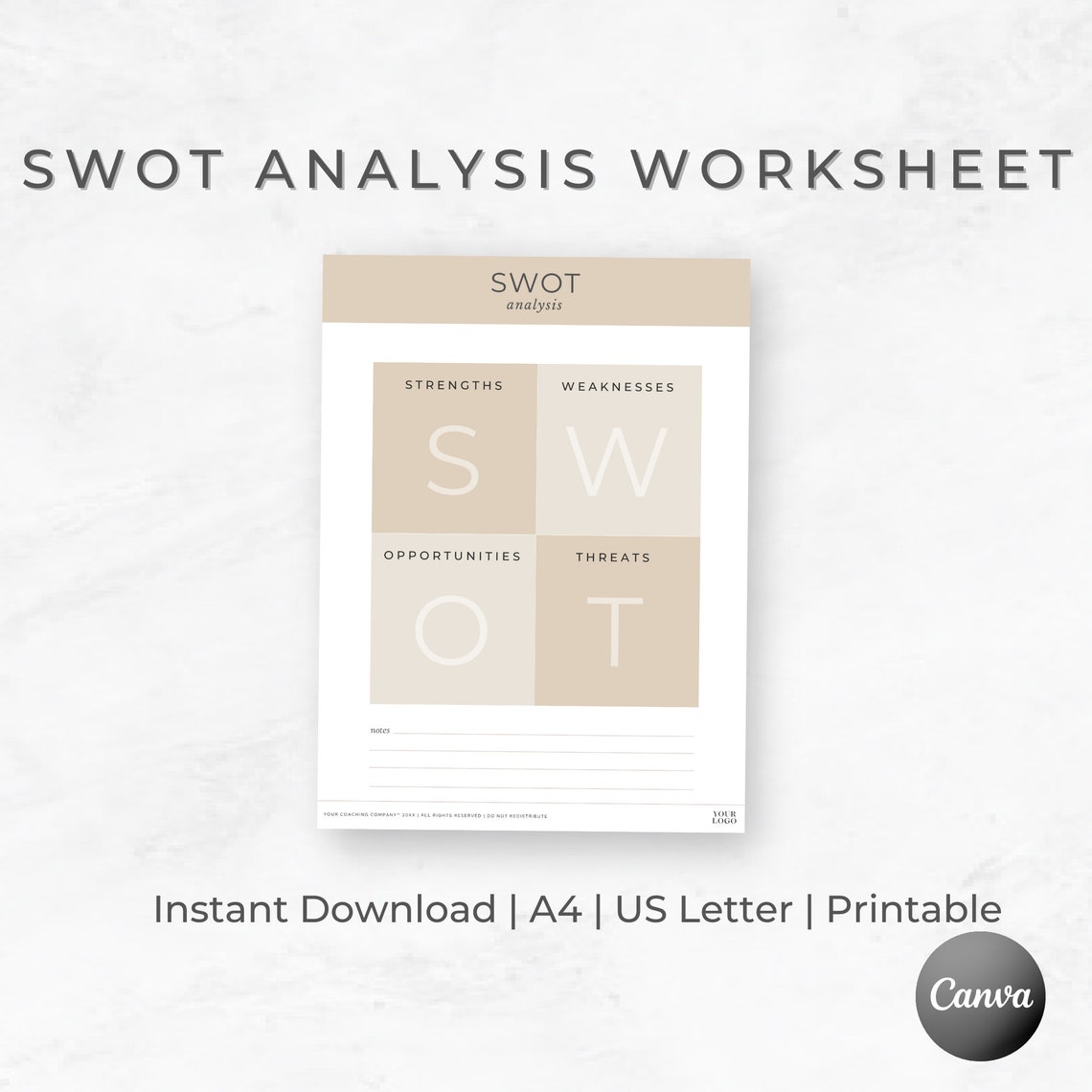 SWOT Analysis Template Worksheet Instant Download Business Etsy SWOT Analysis Template Worksheet Instant Download Business Etsy