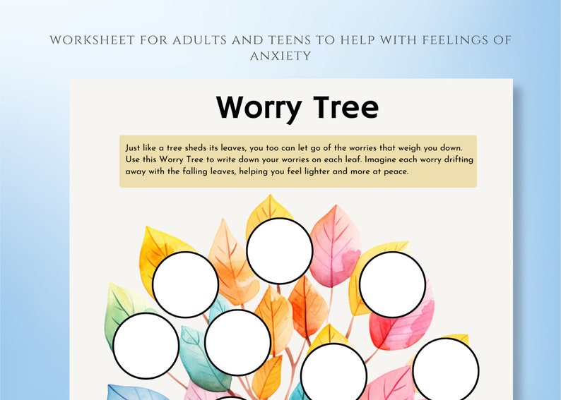 Worry Tree Worksheets INSTANT DOWNLOAD Anxiety Relief for Adults and ...