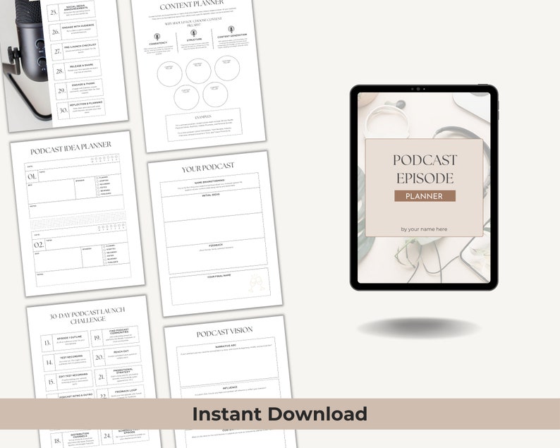 Podcast Episode Template | INSTANT DOWNLOAD | Podcast Planner Digital ...