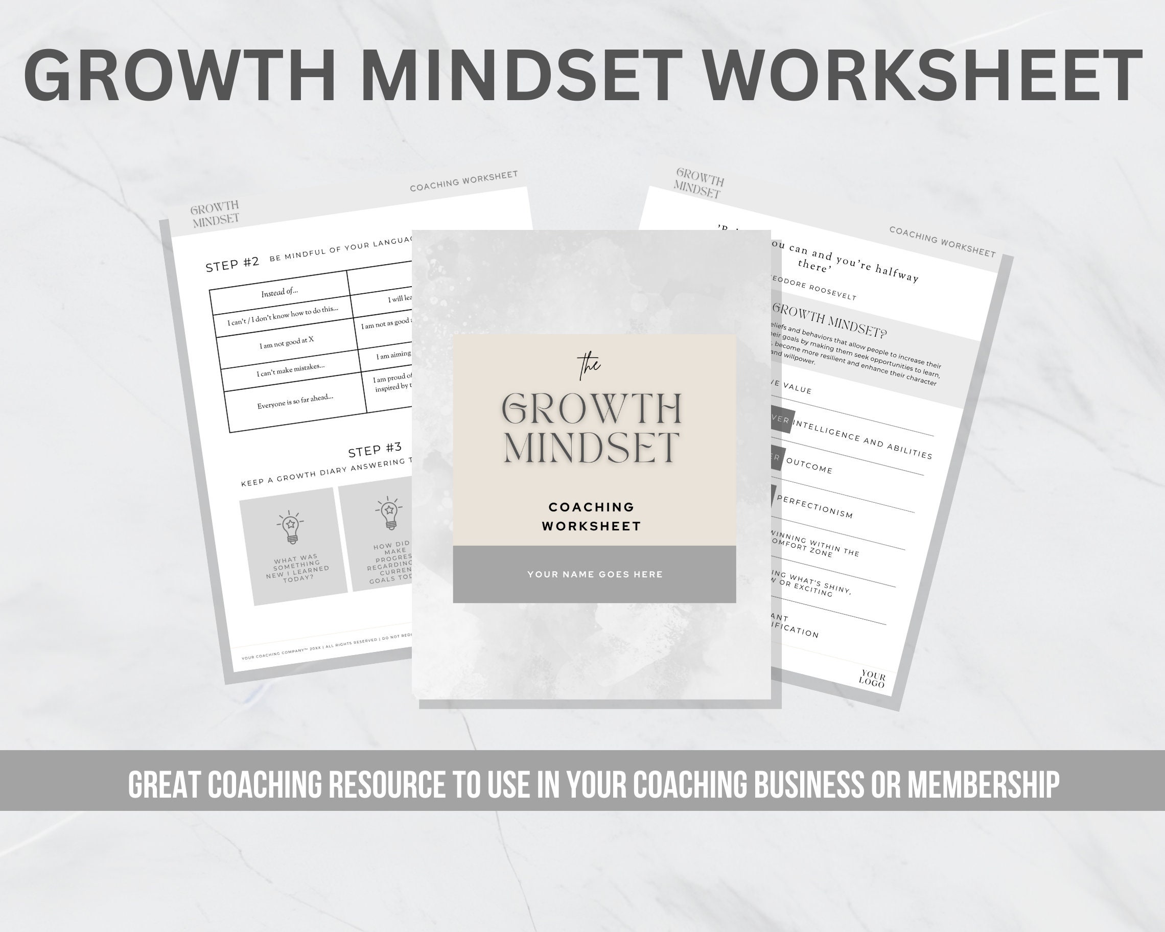 Coaching Worksheet, Growth Mindset, INSTANT DOWNLOAD, Printable ...
