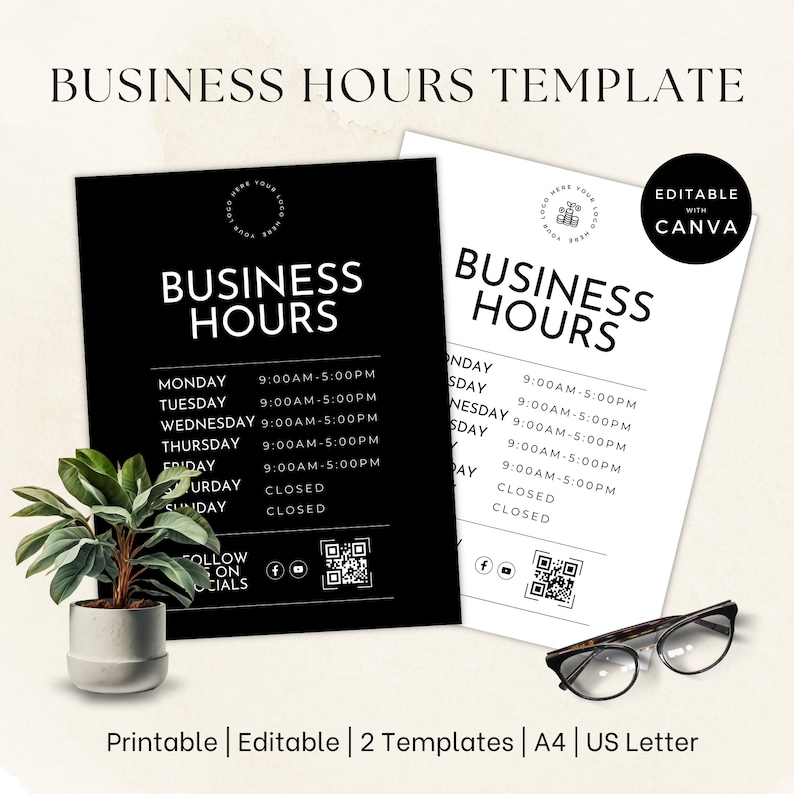 Business Hours Sign Editable Template | Store Opening Hours Template ...