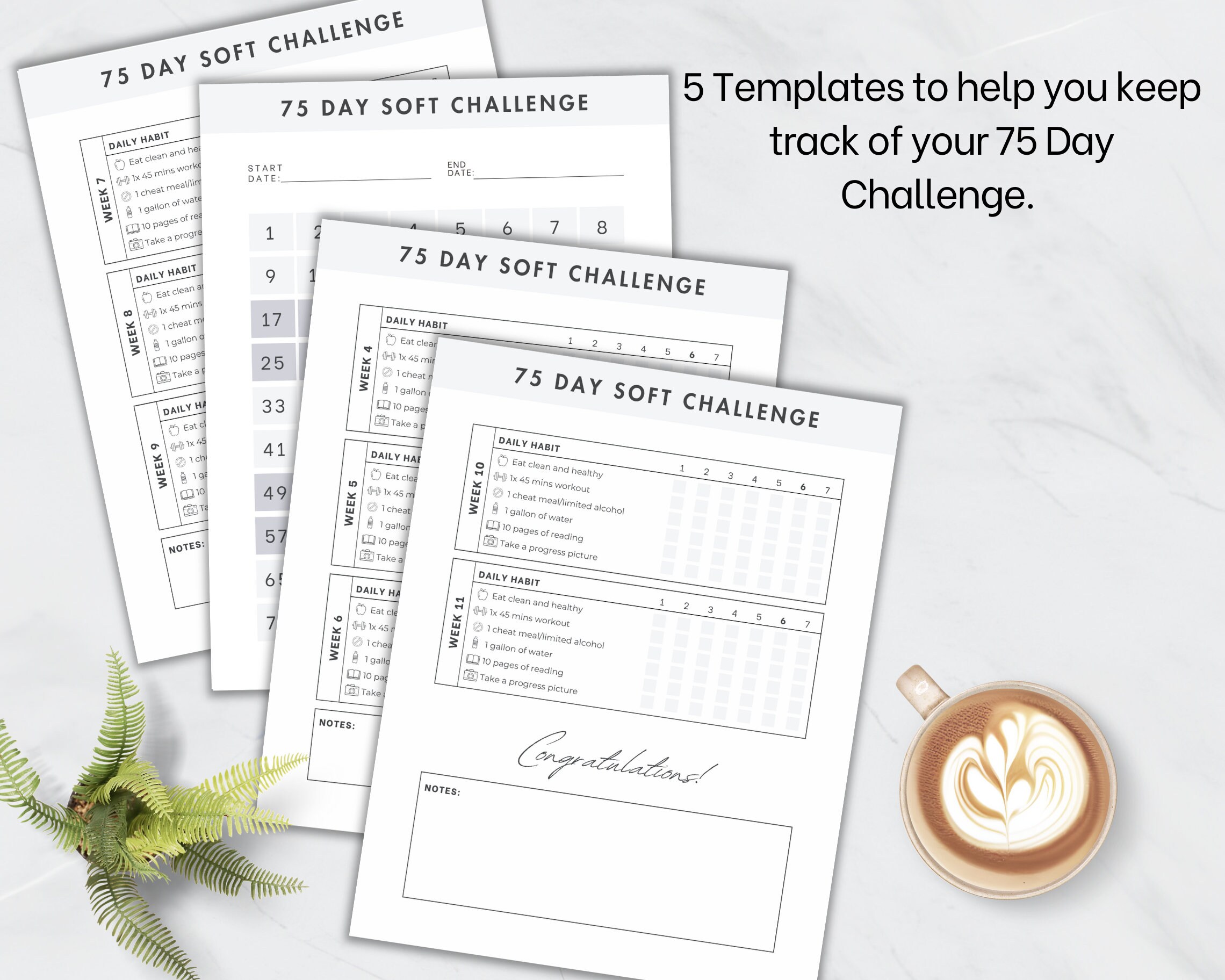 75 Soft Day Challenge Template INSTANT DOWNLOAD Habit Tracker Editable ...