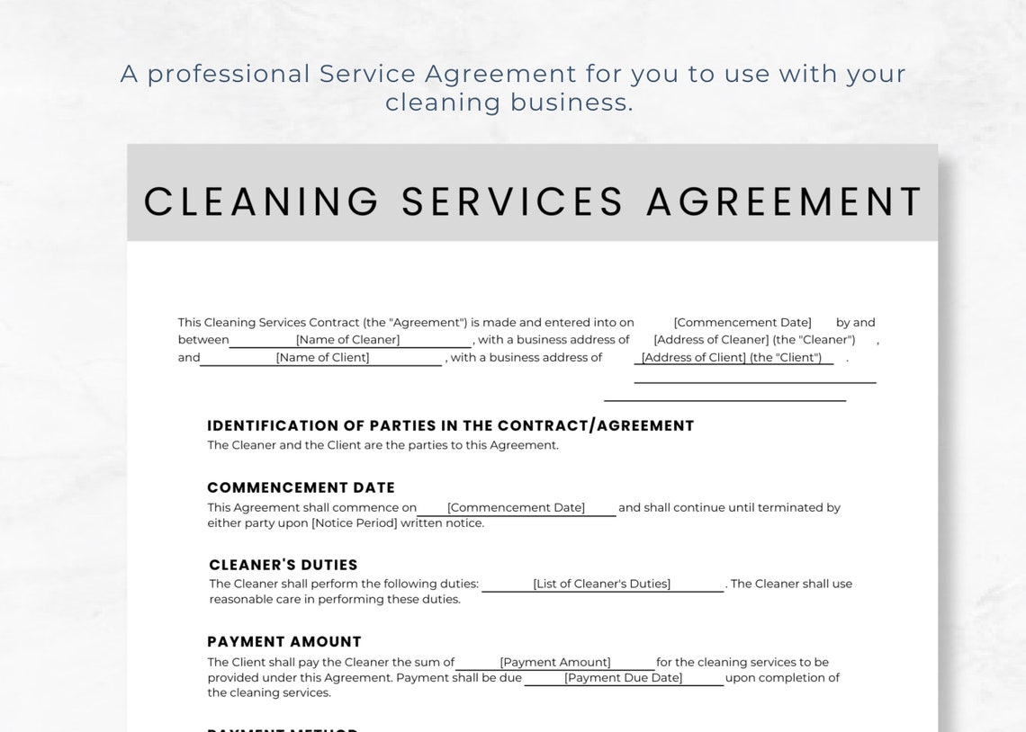 Editable Cleaning Contract Template Janitor Contract - Etsy