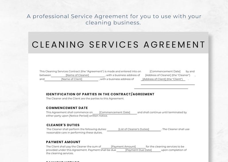 Editable Cleaning Contract Template Janitor Contract - Etsy