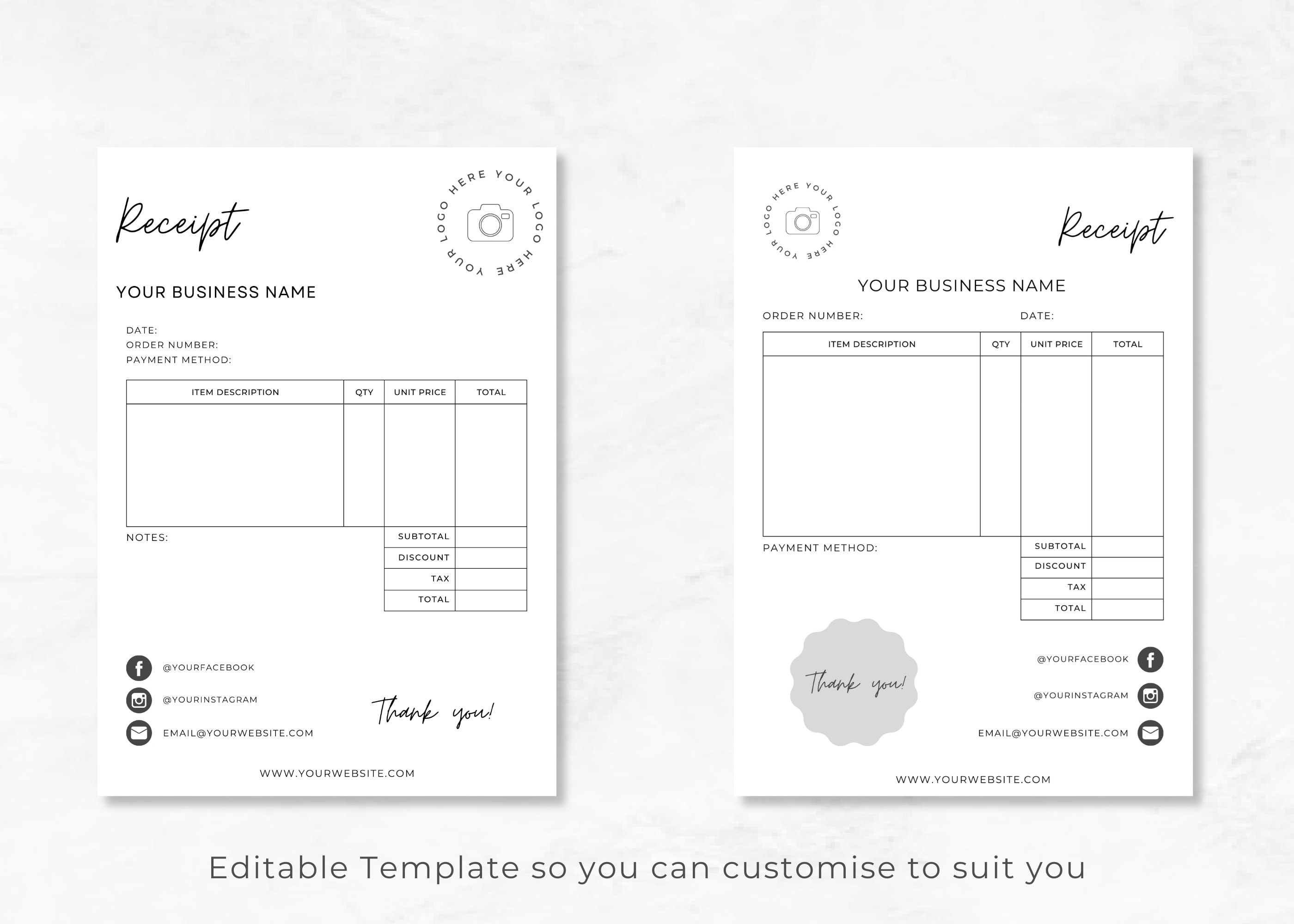 Customer Receipt Template INSTANT DOWNLOAD Printable Receipt Receipt ...