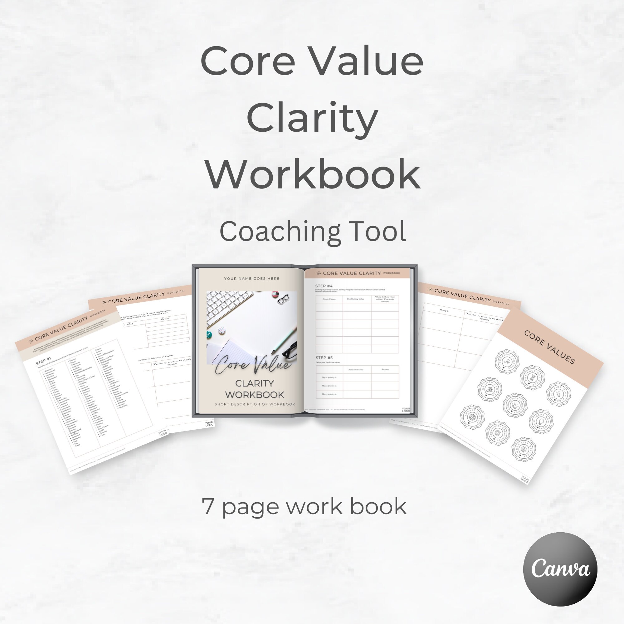 Core Value Clarity Workbook, INSTANT DOWNLOAD, Coaching Worksheet, Life Coach Template, Done for ...