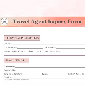 Travel Agent Questionnaire | INSTANT DOWNLOAD | Vacation Inquiry ...