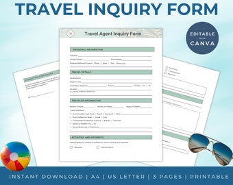 Travel Agent Client Intake | Travel Inquiry Form | Editable Intake Form ...