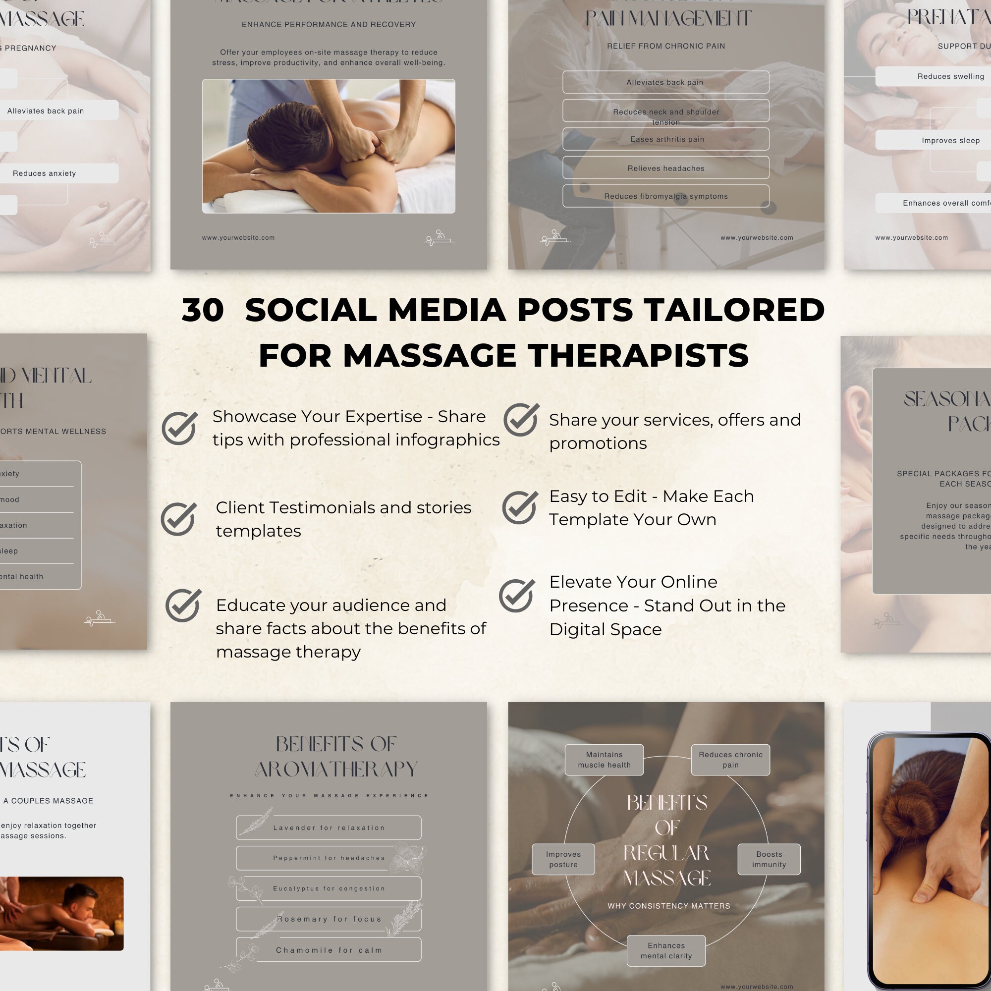 Massage Therapy Instagram Templates | Editable Social Media Posts ...